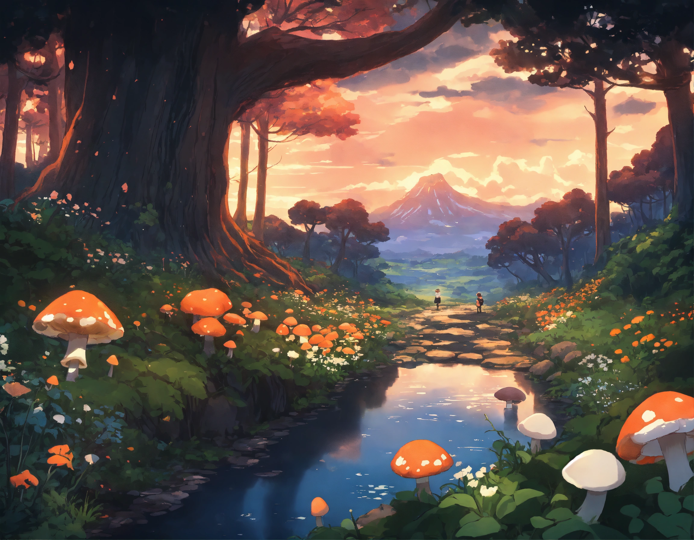 Lexica - Pokémon scenery, dark forest with neon orange flowers and ...