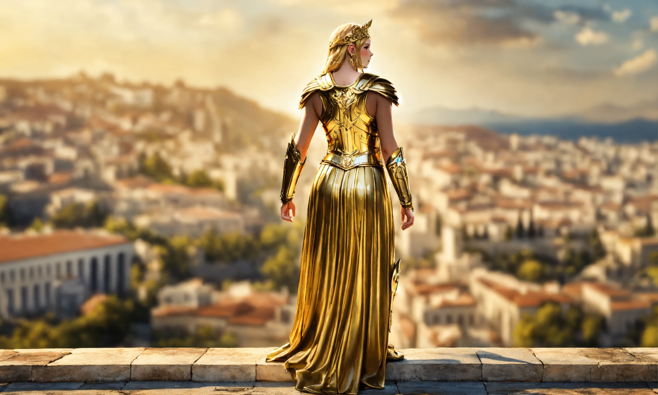 Lexica - Vivacious Greek goddess Athena with blonde hair, gold armor ...