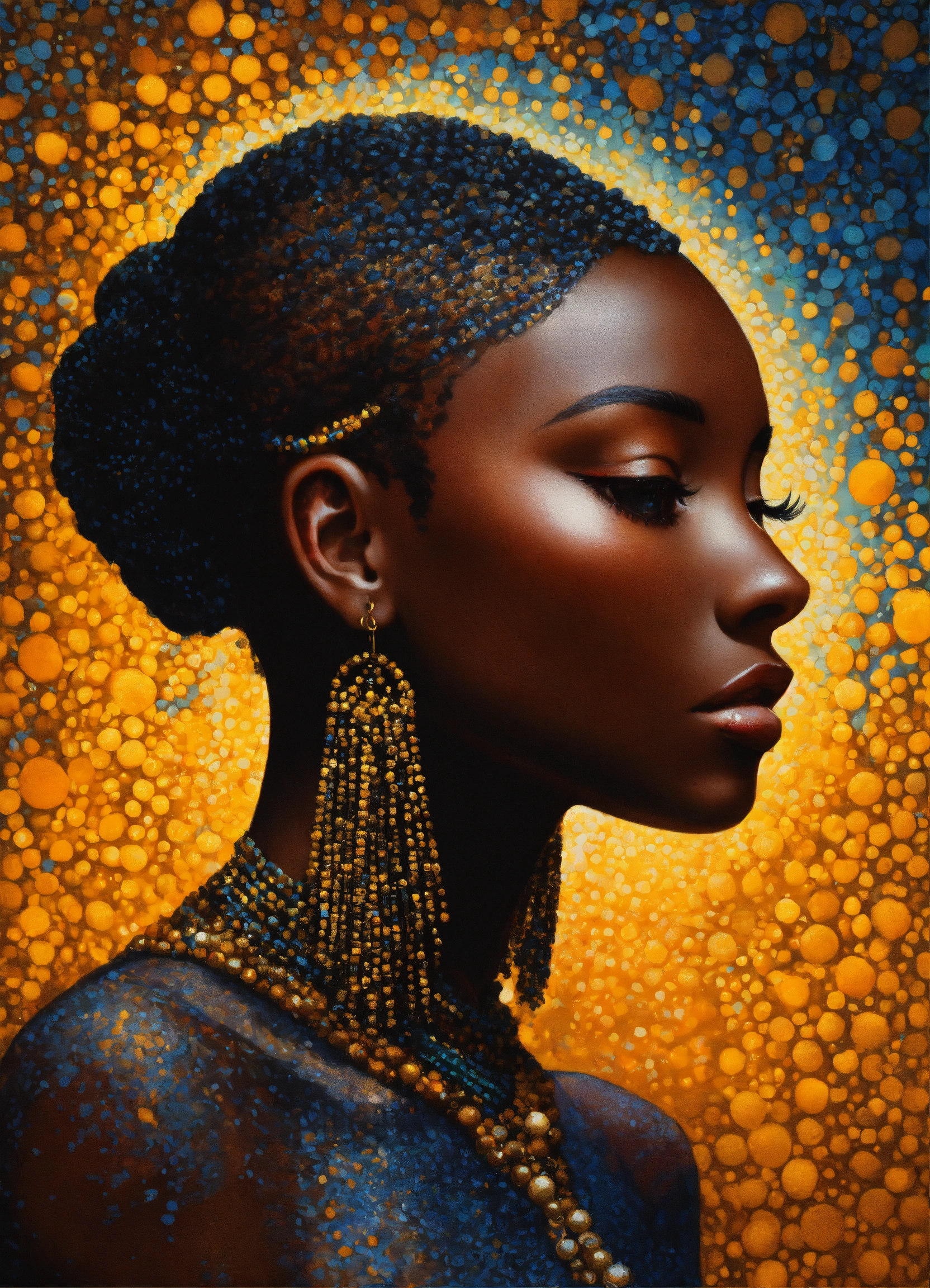 Lexica - An intricate pointillism artwork of a mesmerizing ebony femme ...