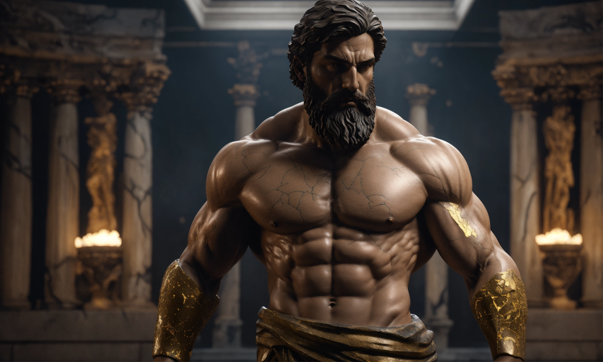 Lexica - A muscular statue of a strong Greek man with a beard and scars ...