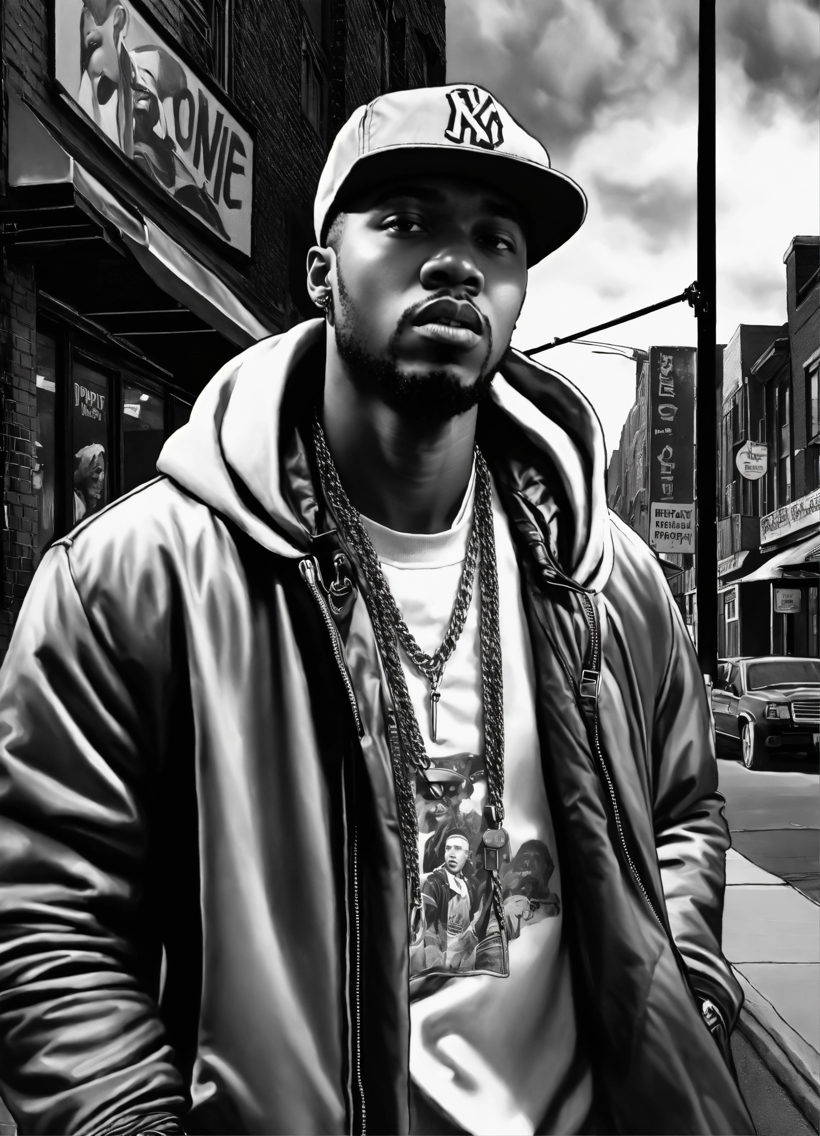 Lexica - Sky view, Pop art, hyperrealist portrait of black rapper ...