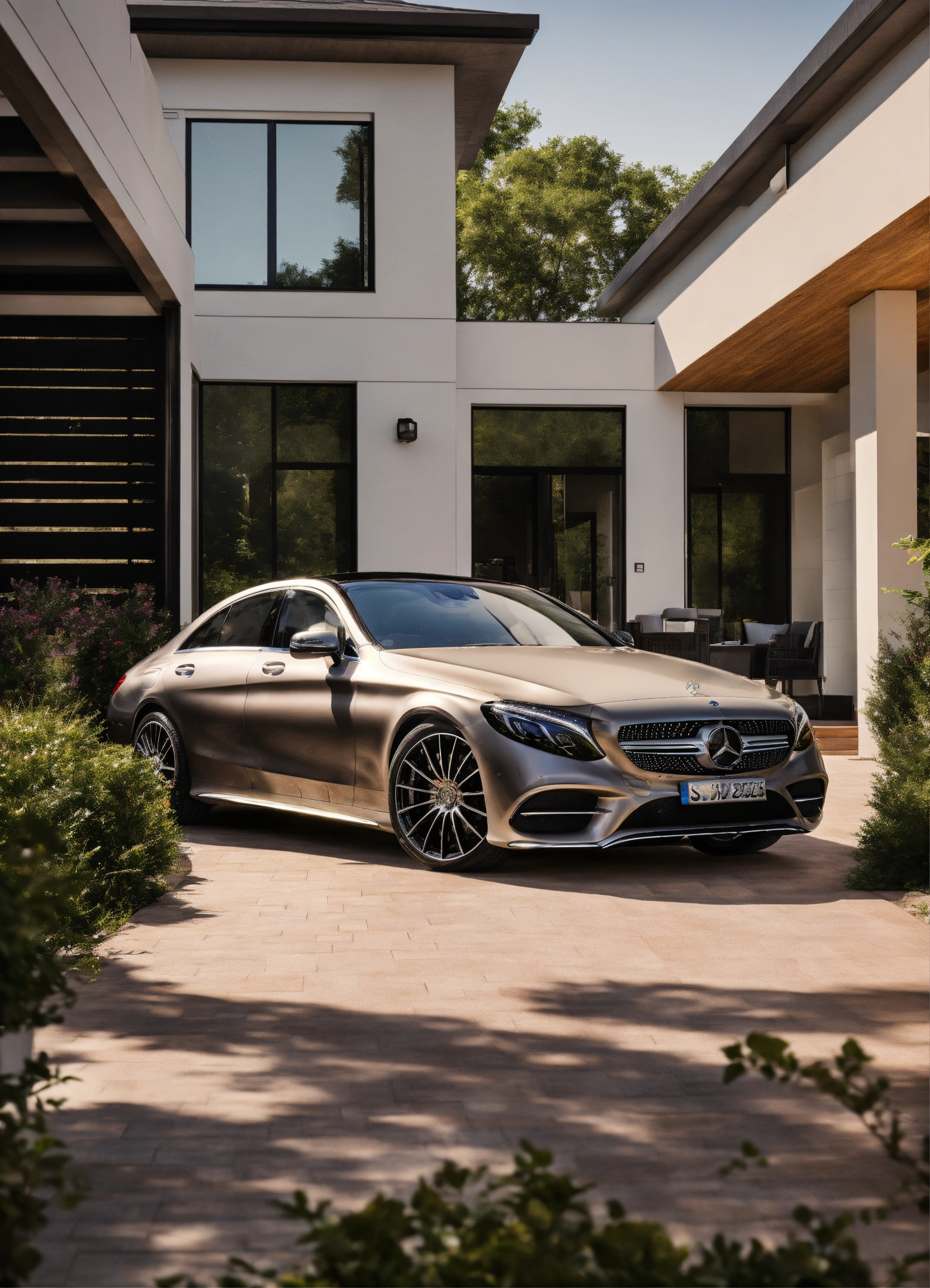 Lexica - A realistic image of a luxury Mercedes in my drive way of ...