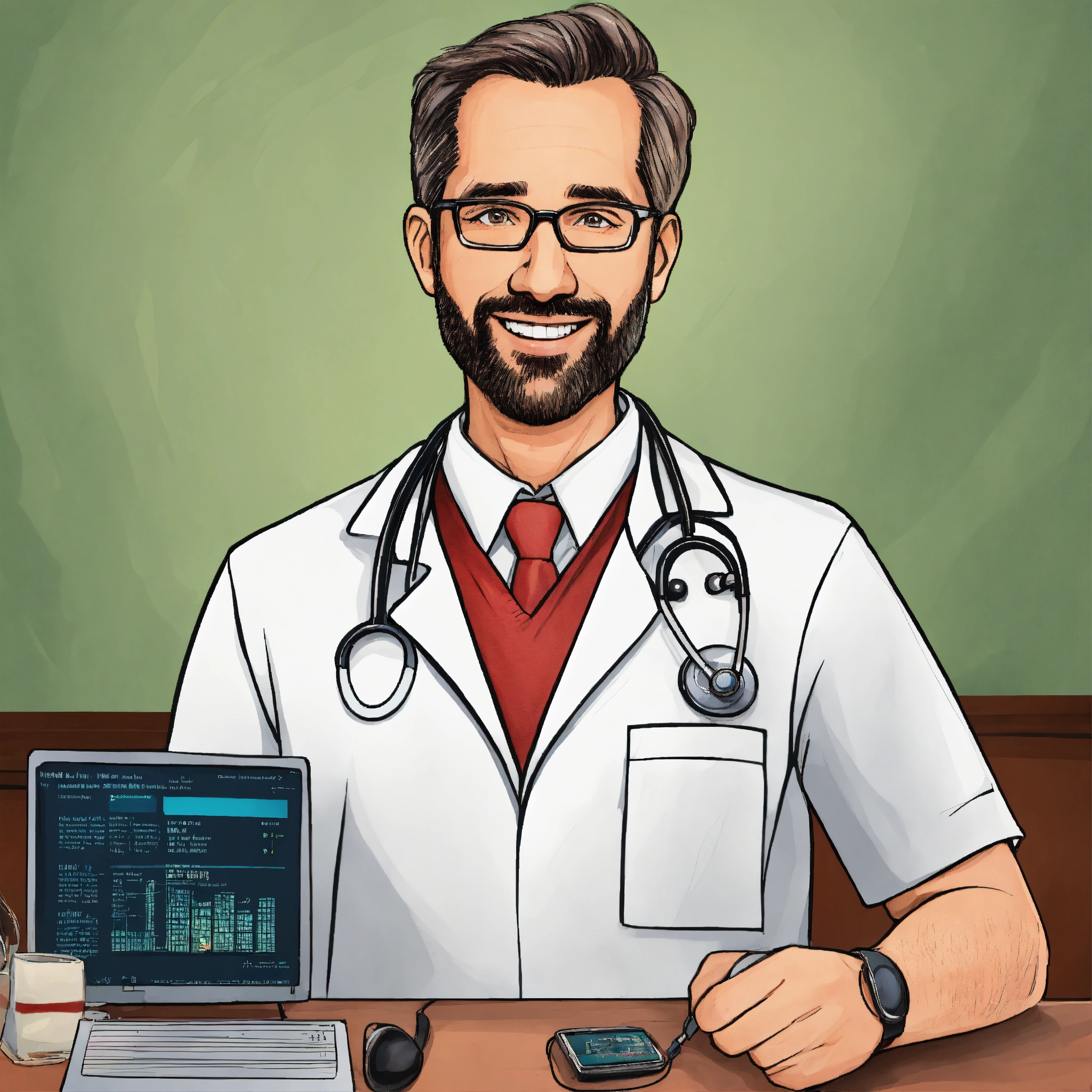 Lexica - Make a serious cartoon of a charismatic 40 years old cardiologist