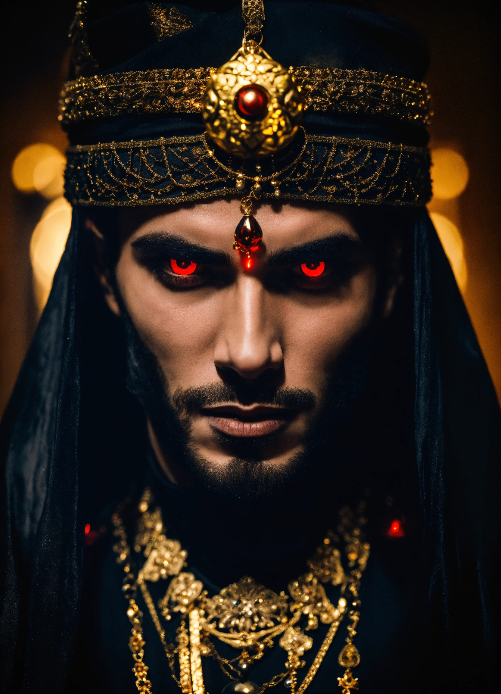 Lexica - Sinister and dramatic headshot of a young handsome Arabic evil ...