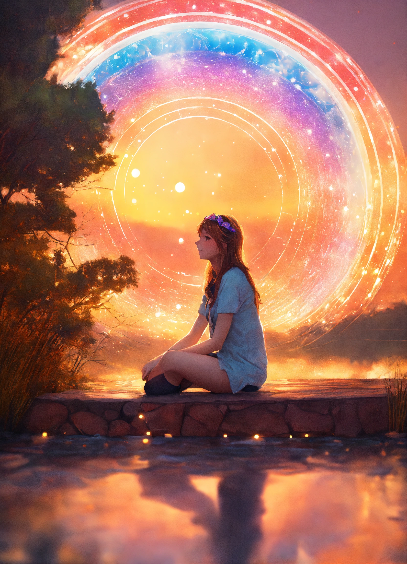 Lexica - A cute transgender girl sits by her healing vortex
