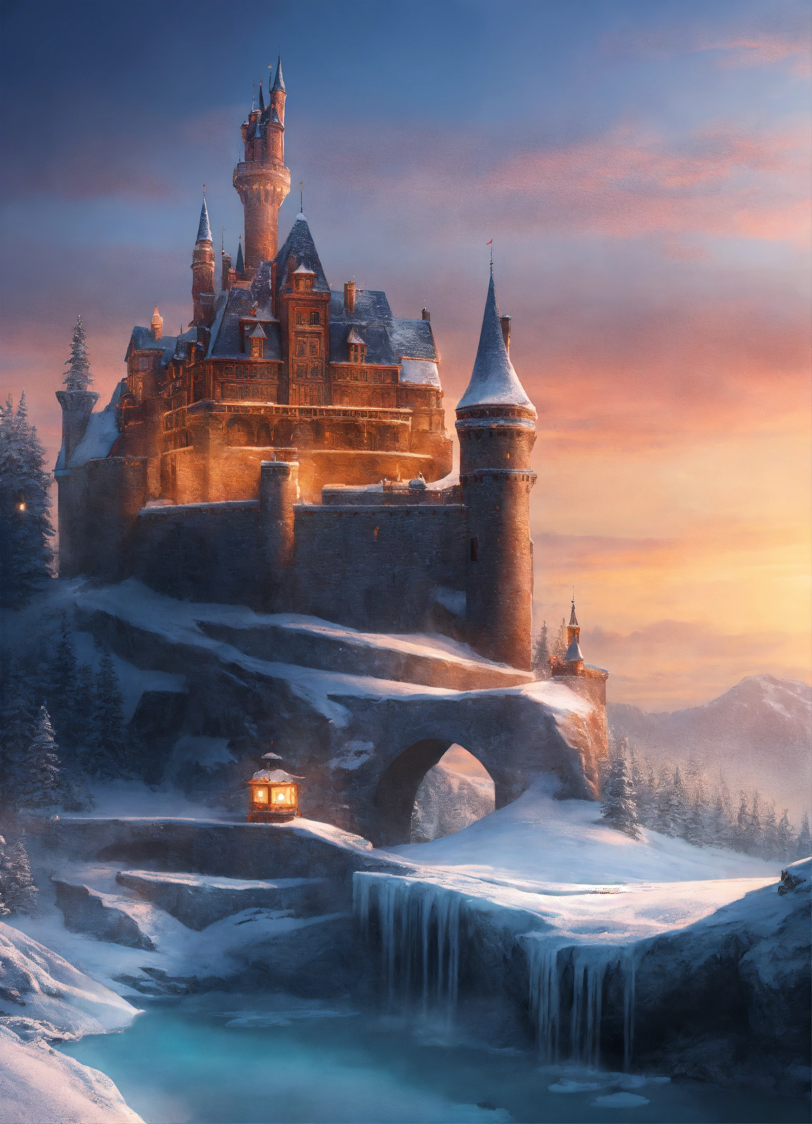 Lexica - Image of a frozen castle with a watch placement for ad