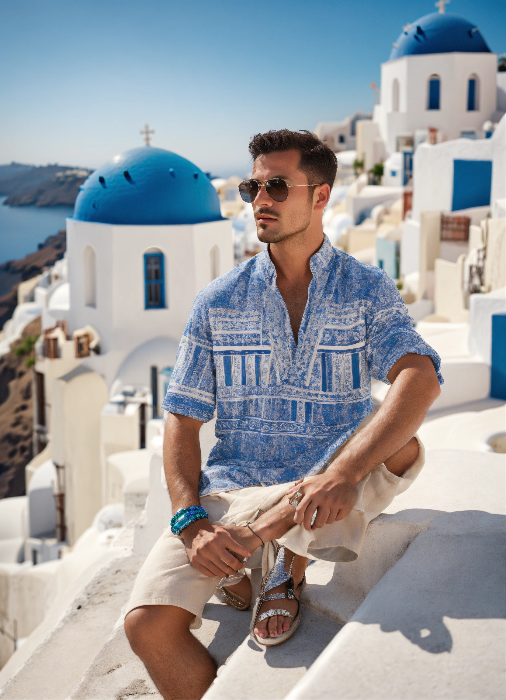 Lexica - Men wears Greek special high fashion background santorini