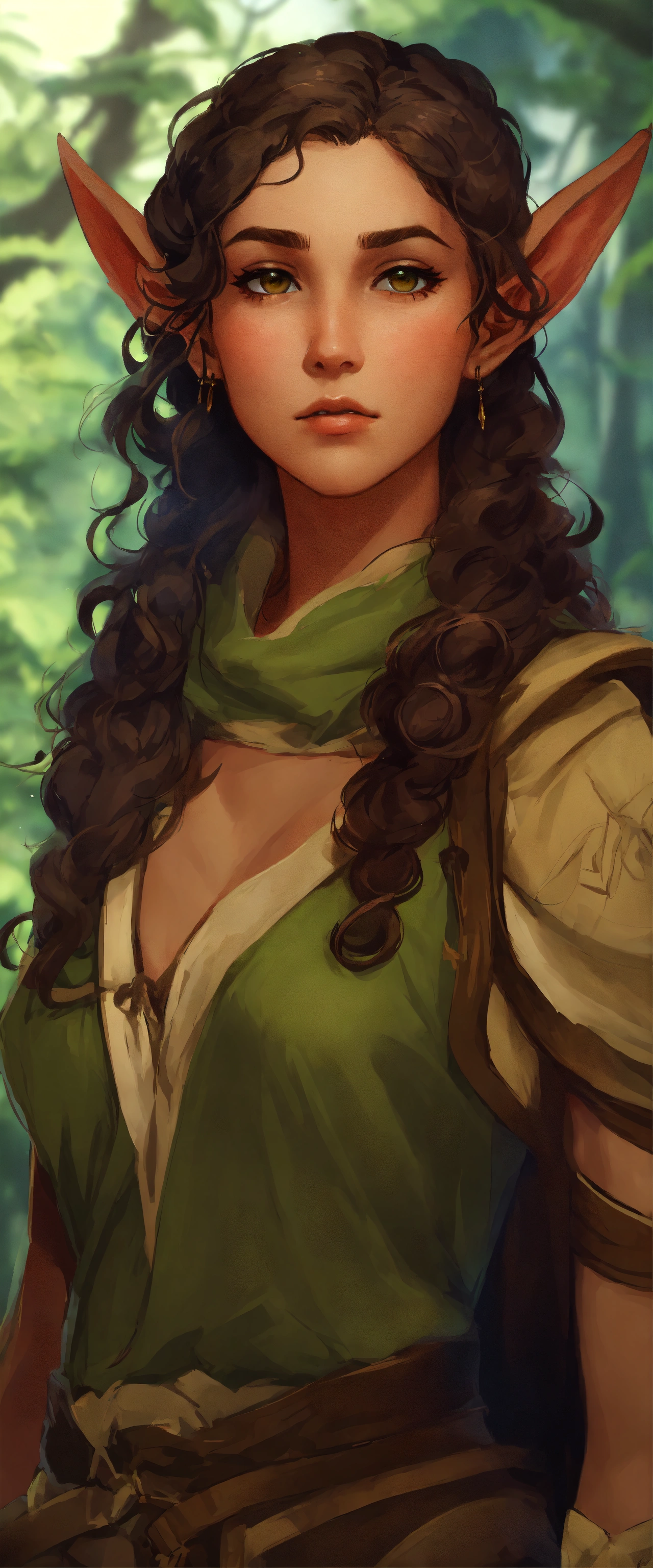Lexica - Character art of a 24-year-old female wood elf, curly hair ...