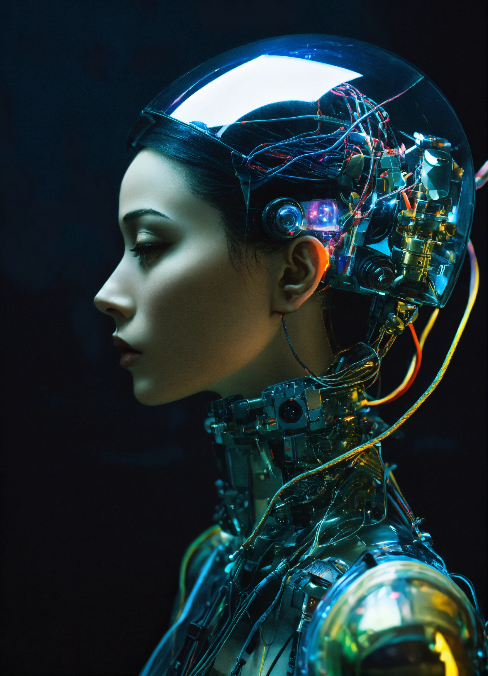 Lexica - Portrait Photography, in front of a black wall, a cyborg ...