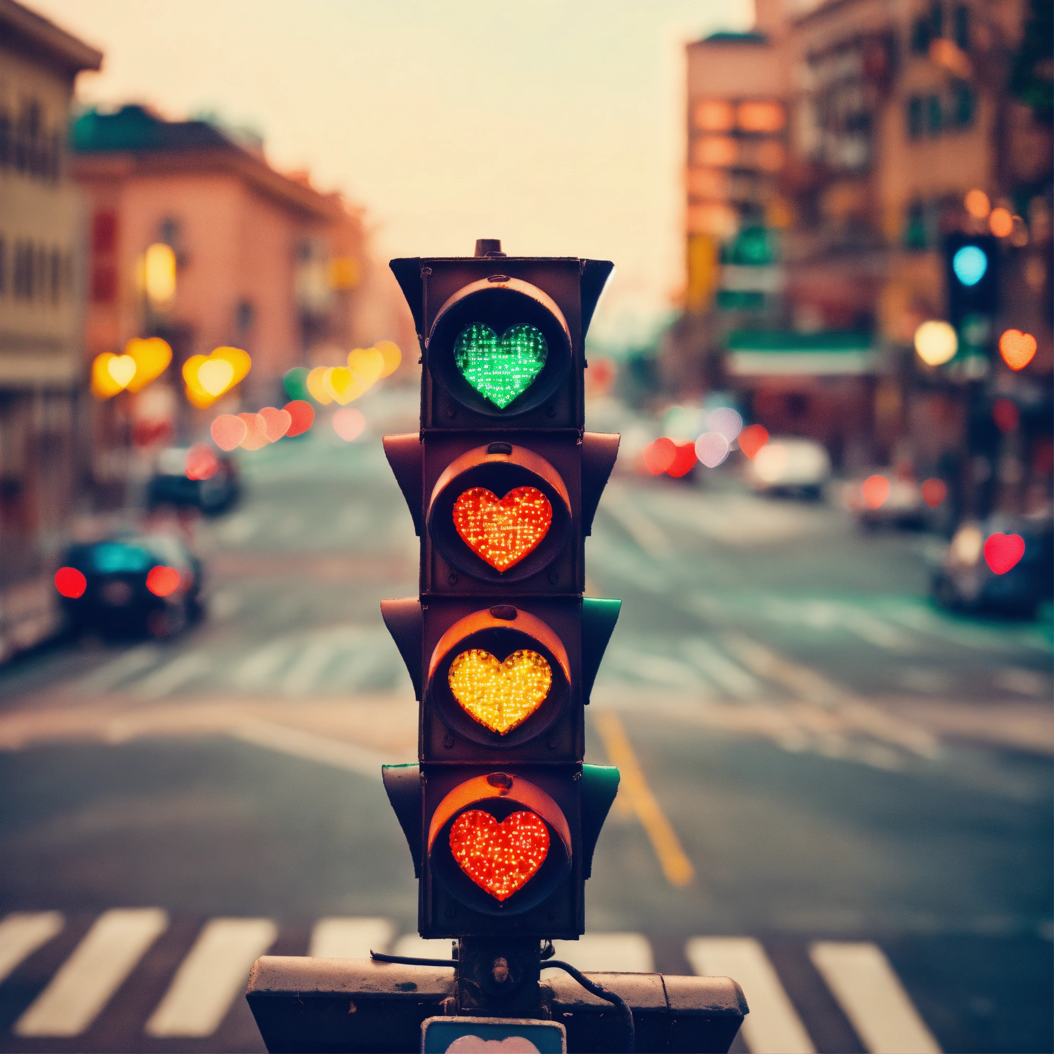 Lexica - Close-up of a traffic light with heart shaped lights, pastel ...