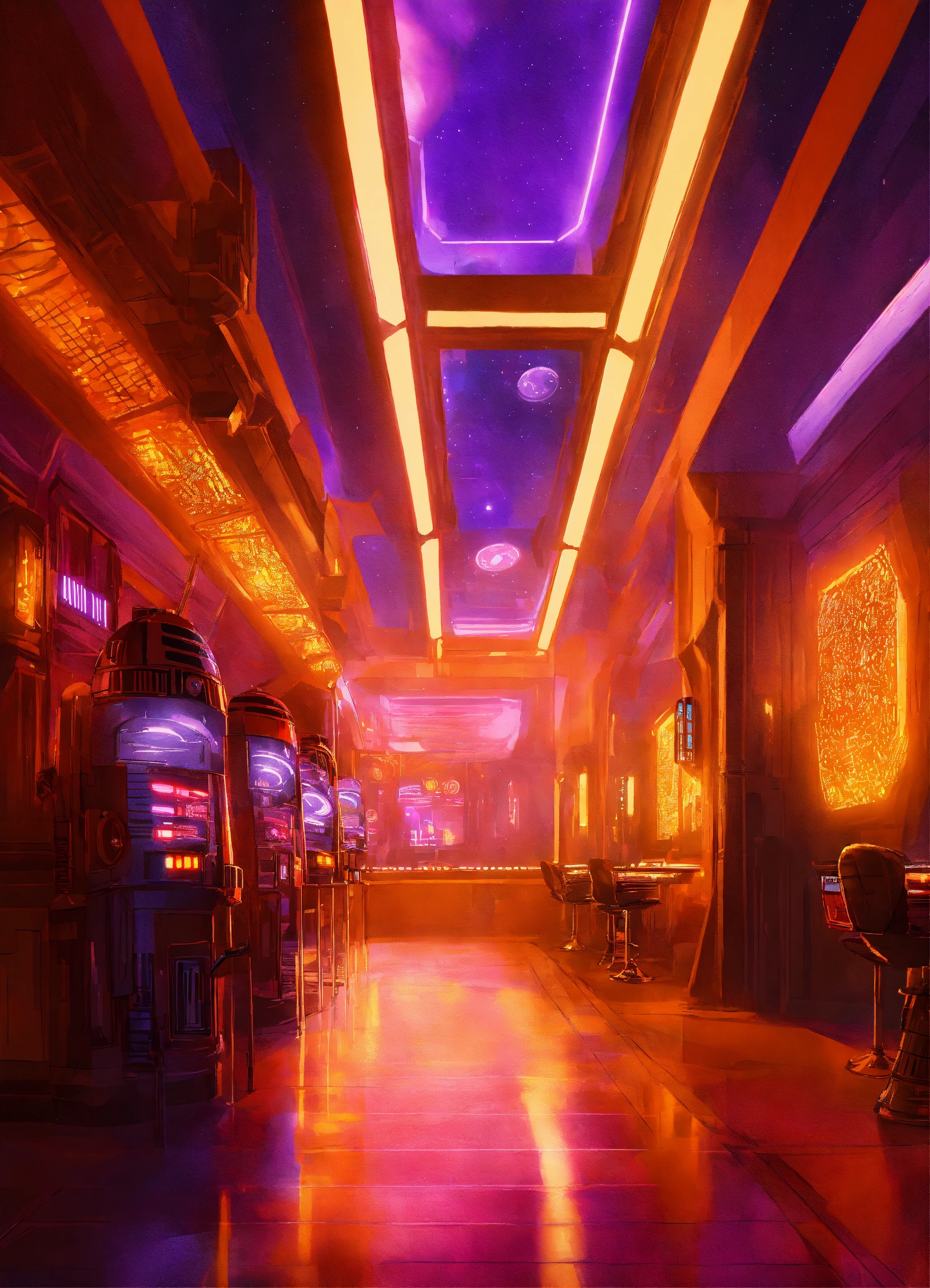 Lexica - Digital art of a Star Wars night club with purple and orange ...