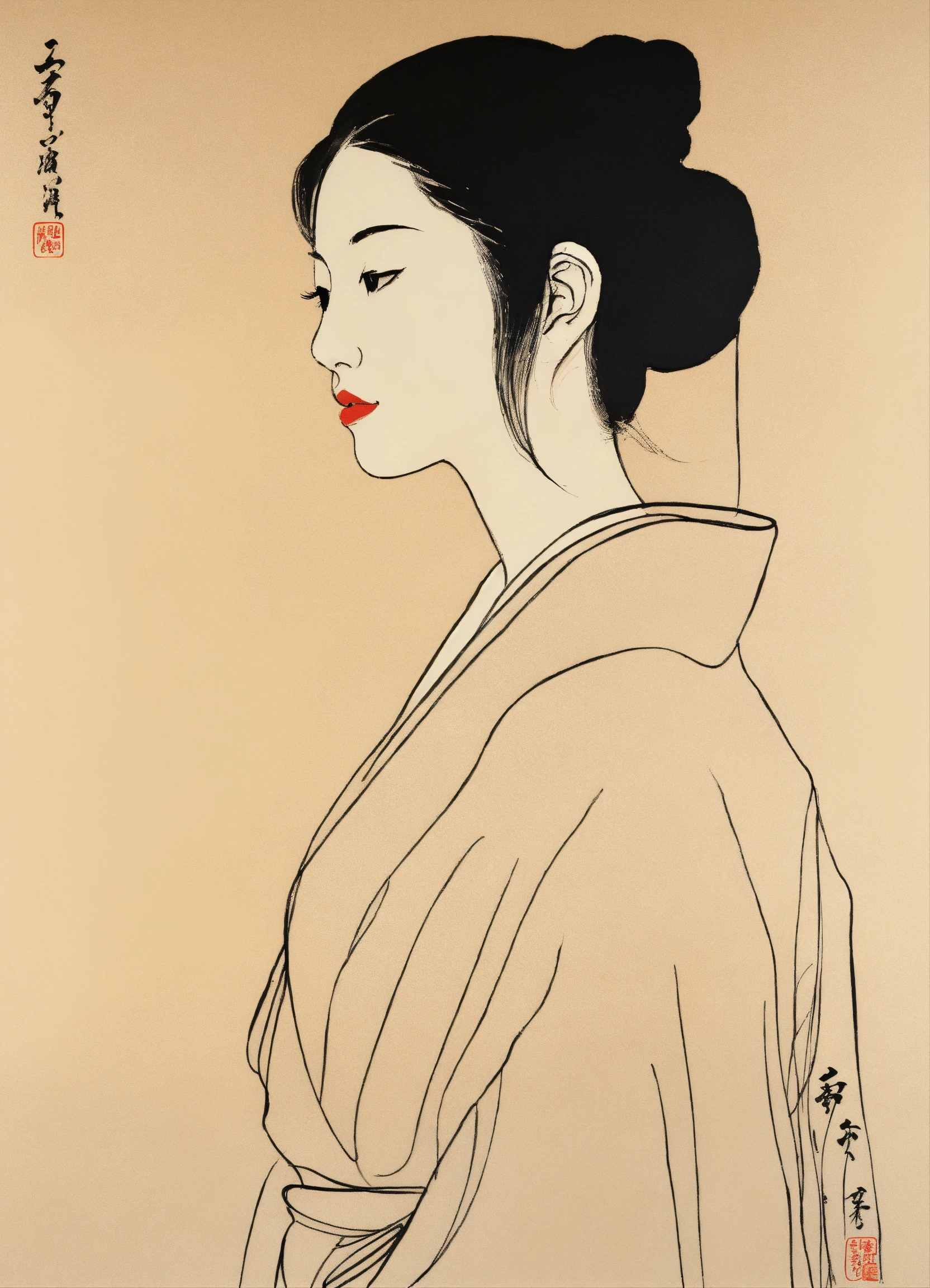 Lexica - Single line Sumi-e (墨絵) painting, minimalistic single line ...