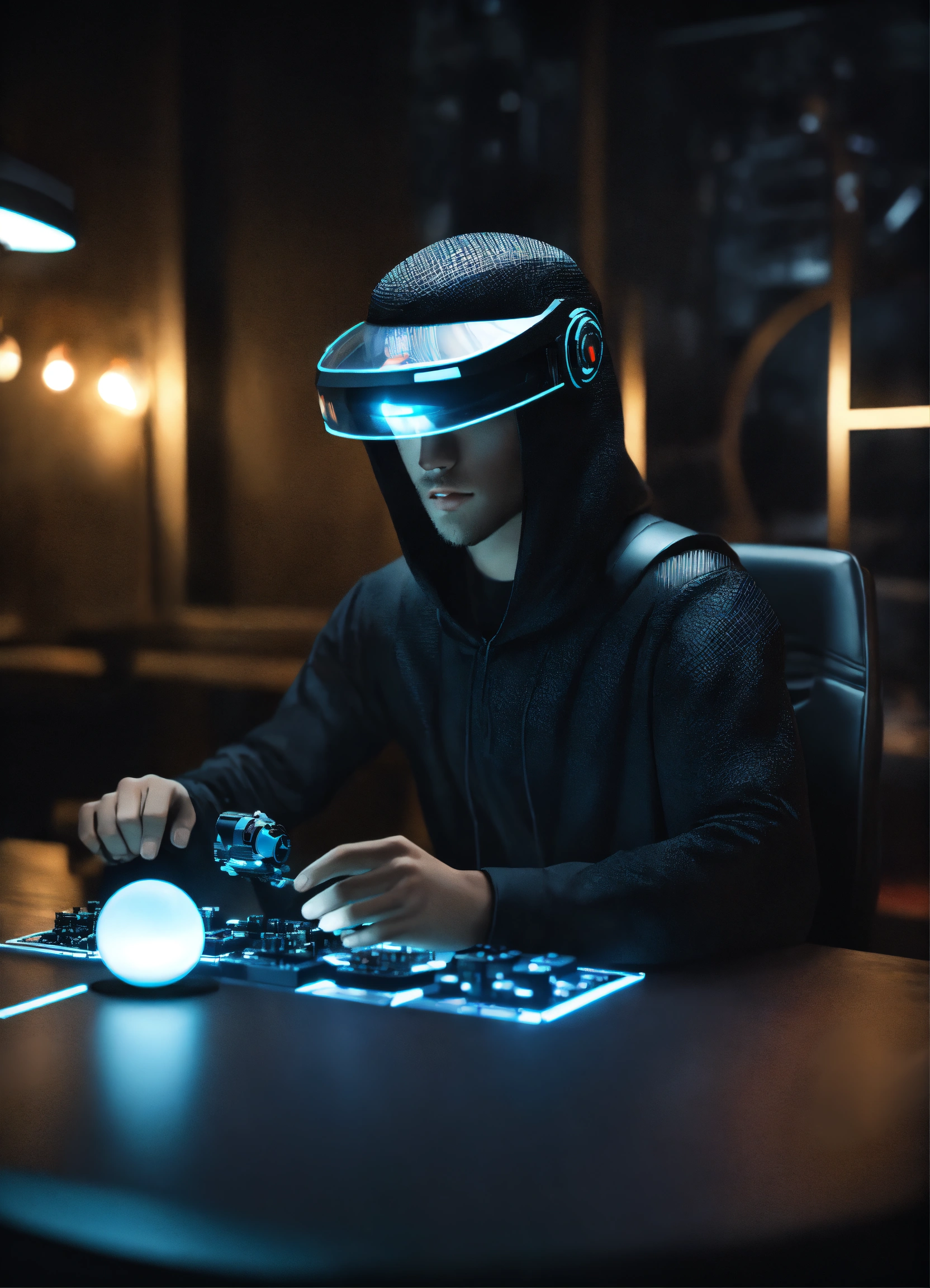 Lexica - Nerdy 25 year old male hacker wearing futuristic black ...