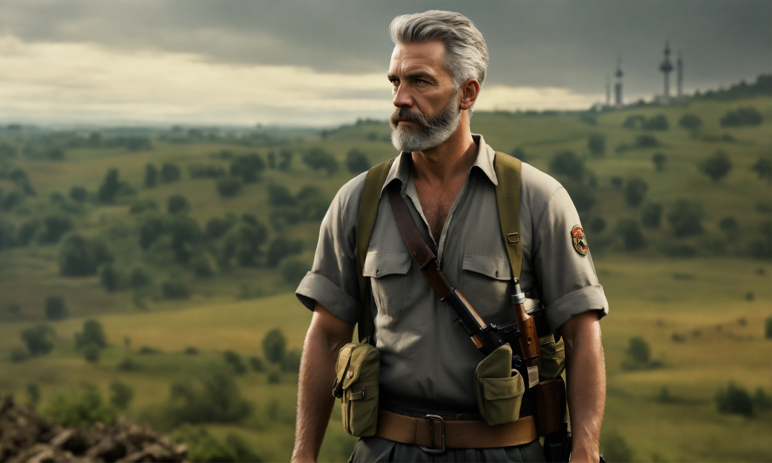 Lexica - Cinematic wallpaper of a 1940s german mercenary with a plain t ...