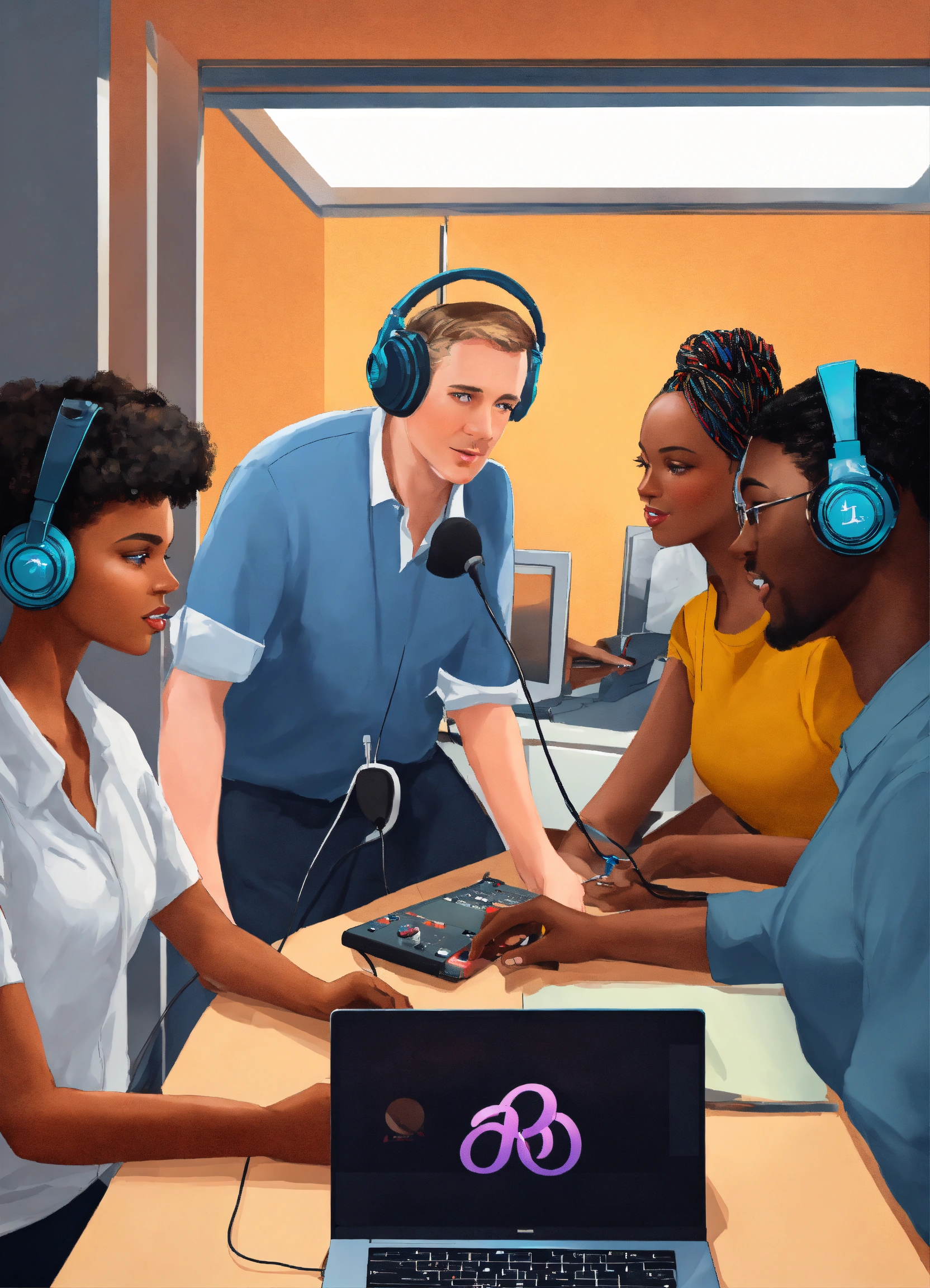 Lexica - A white man and a black woman teaching a group of people from ...