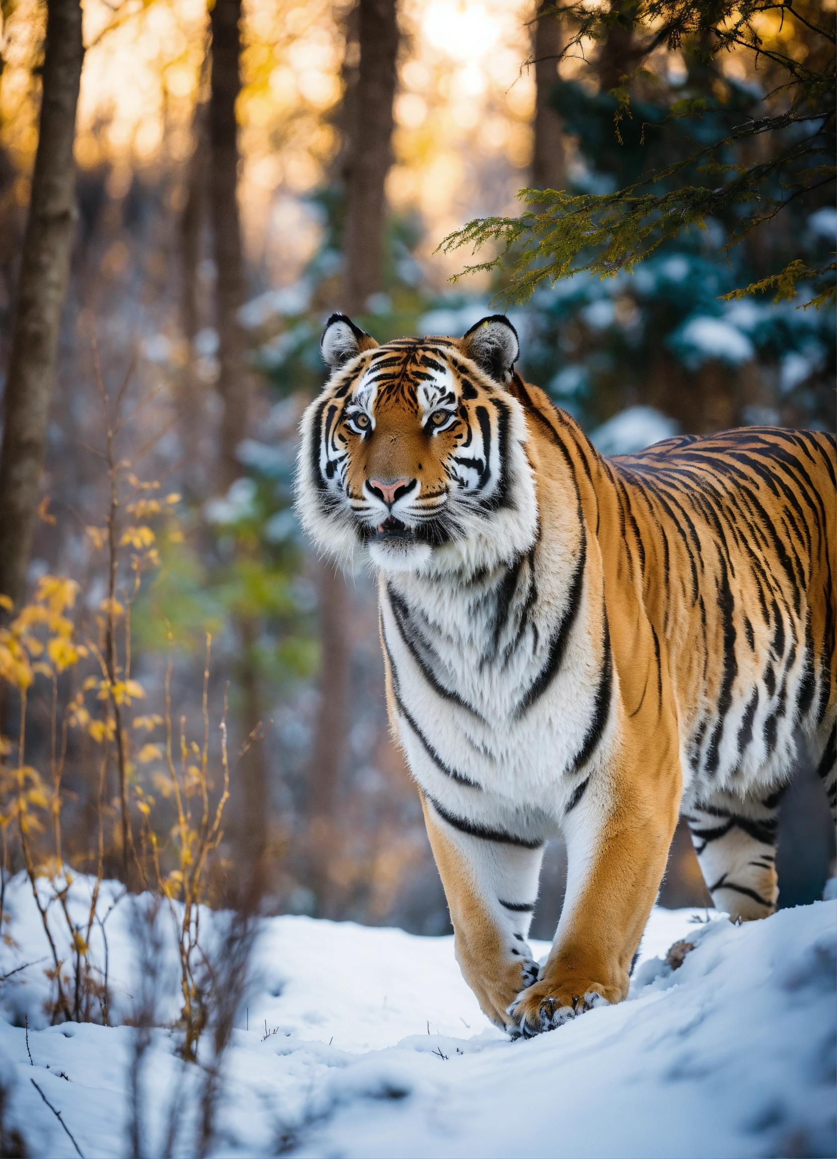 Lexica - Siberian tiger, big, in the forest, jumping on pray, long claws