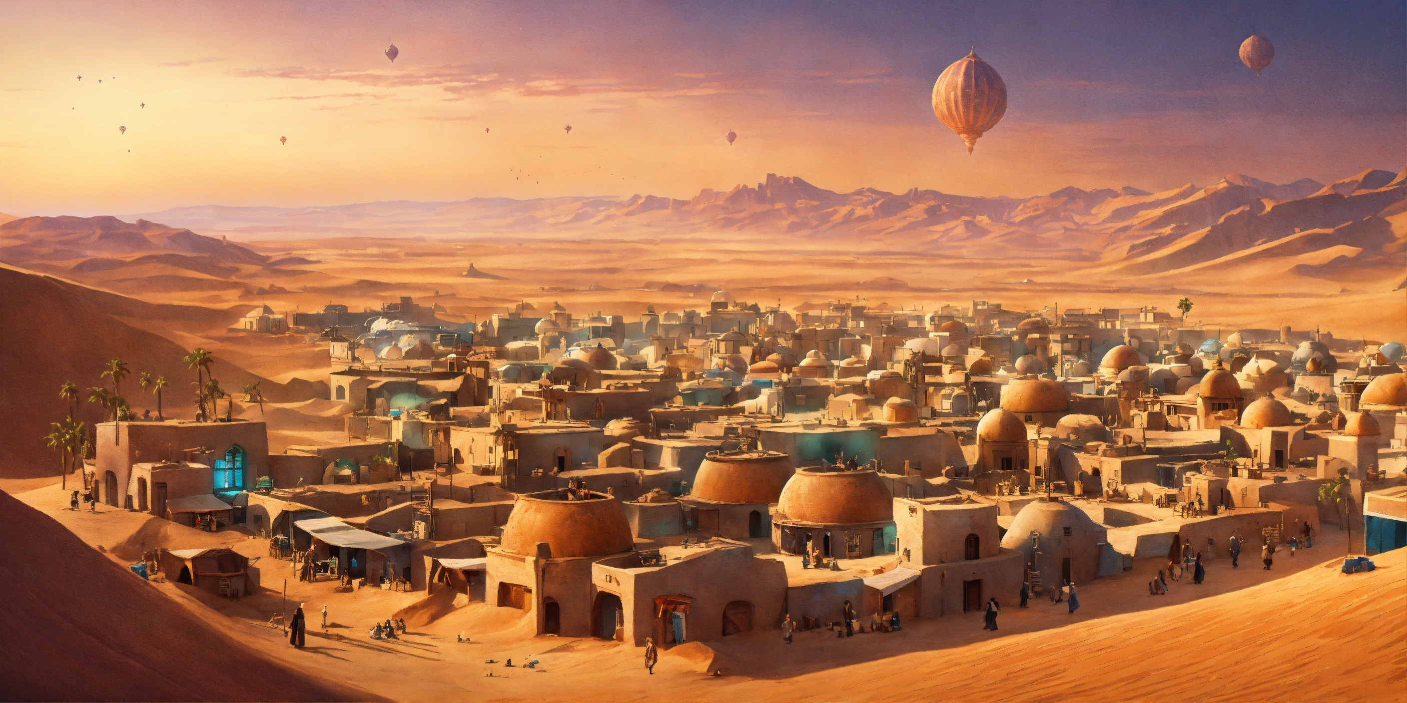 Lexica - Concept art of a large desert village town, jakku, desert ...