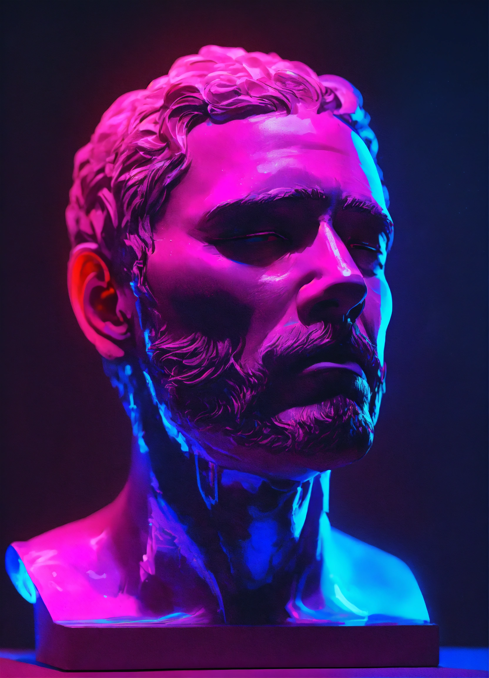 Lexica - Bust sculpture, of a man's head and shoulders, neon color glow ...