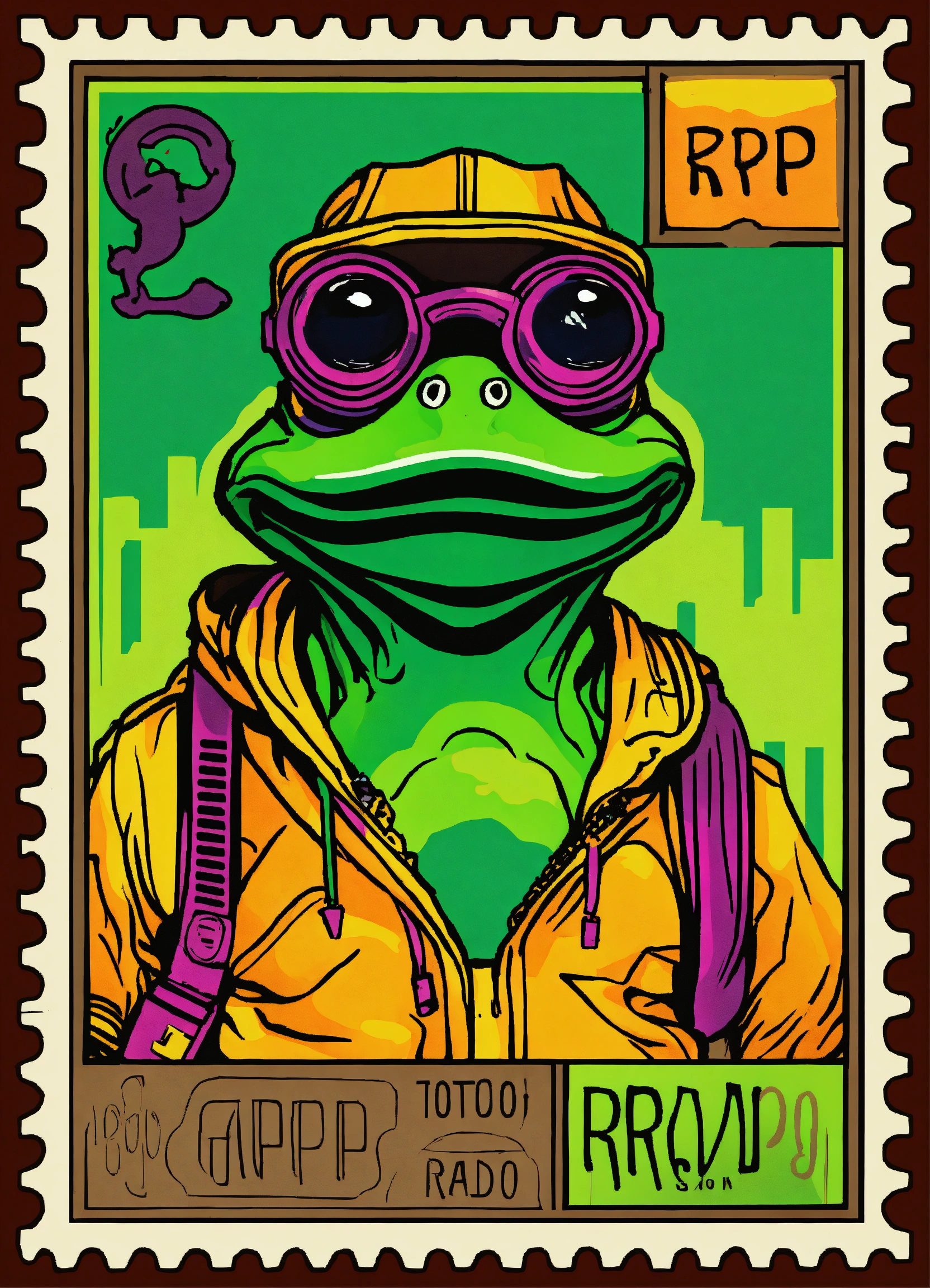 Lexica - Postage stamp Contour . Style pop art. rap . Hiphop frog. And ...