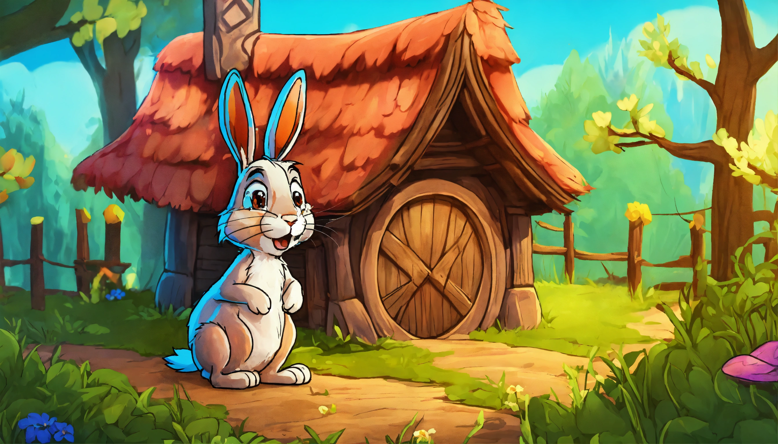 Lexica - Cartoon style upset crying hare in the spring magical forest ...
