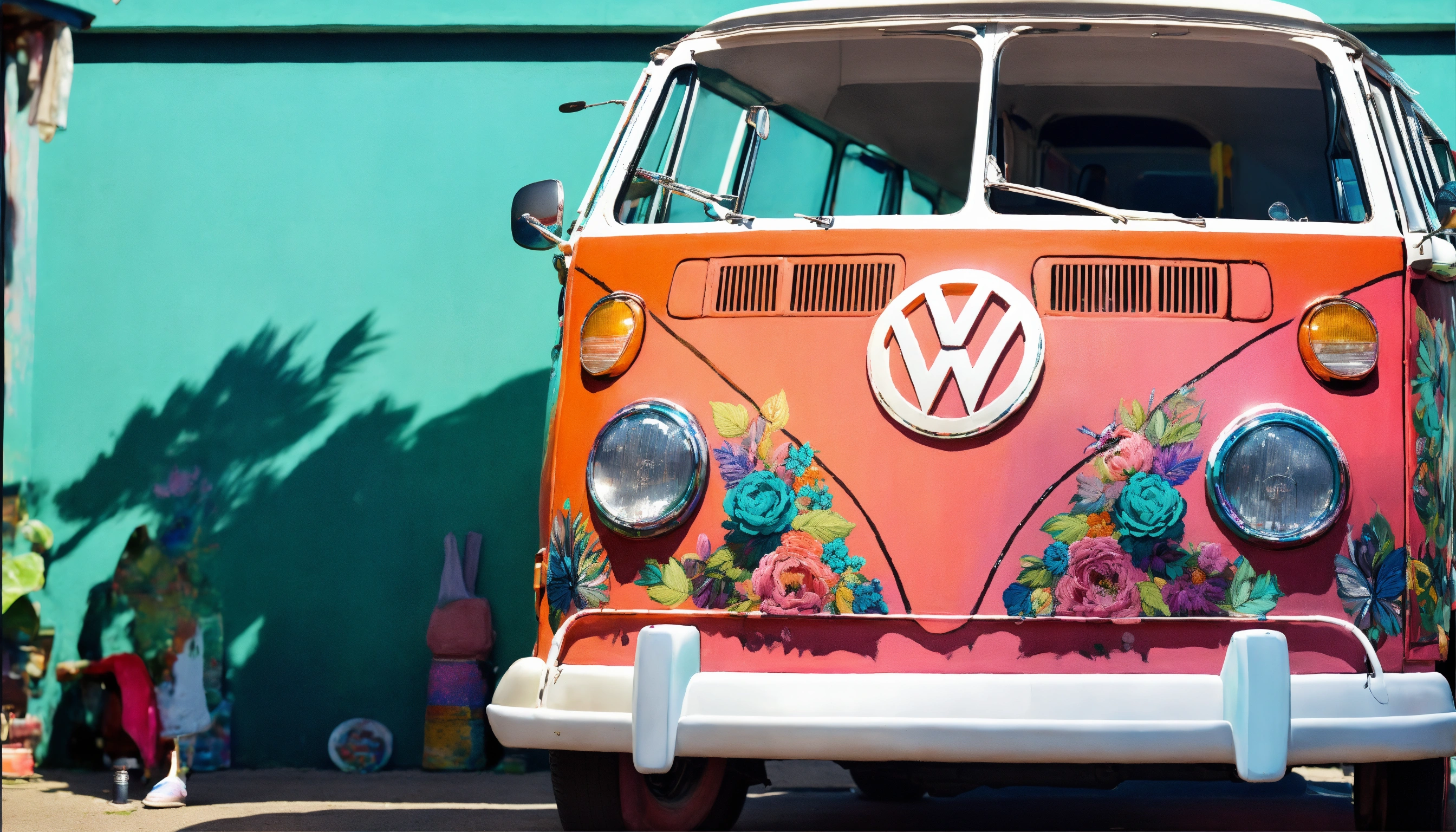 Lexica - Concept art of coral pink Volkswagen bus, paint on side of bus ...