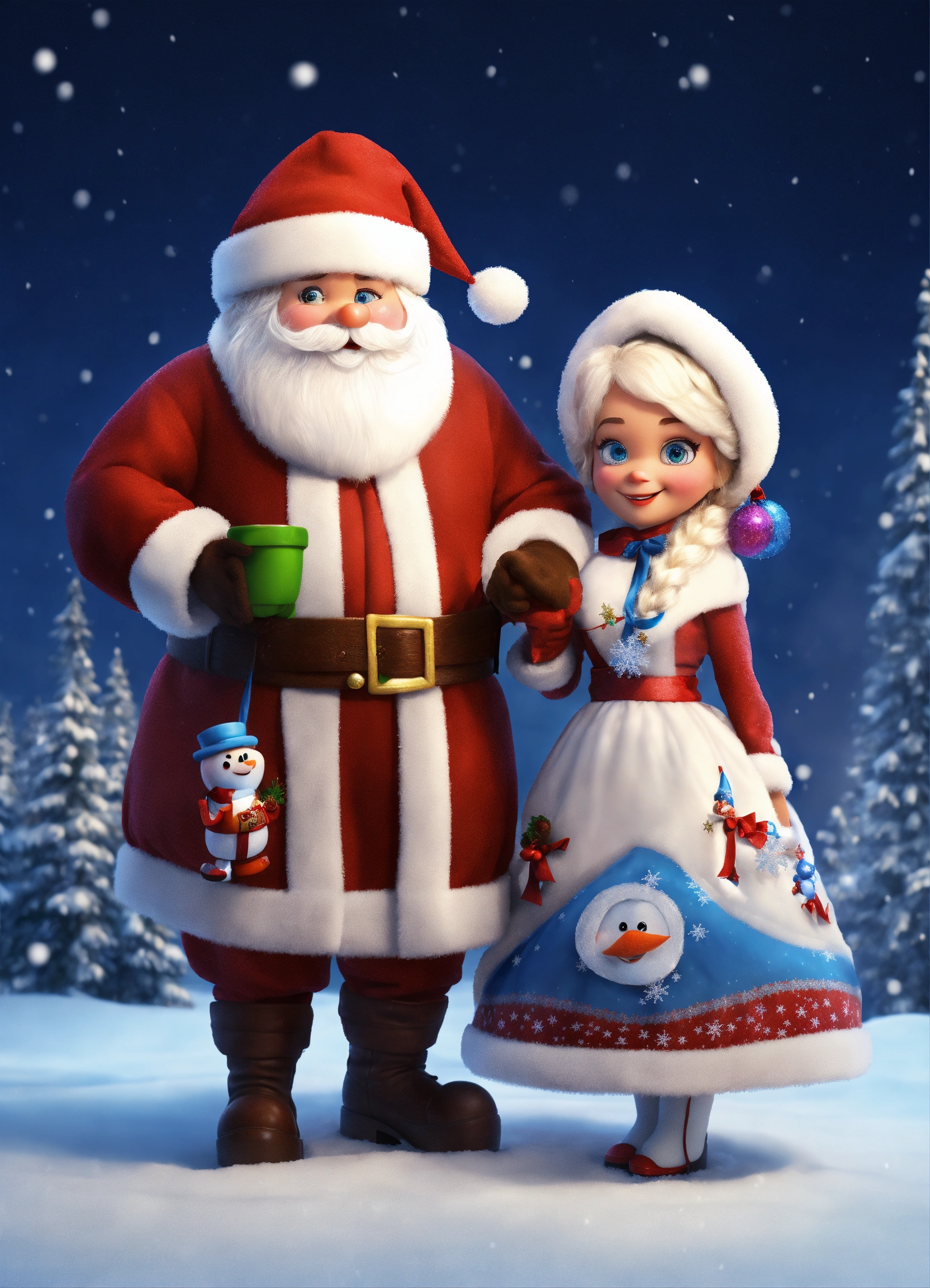 Lexica - American Santa Claus with Snow Maiden and Snowman pixar inspired