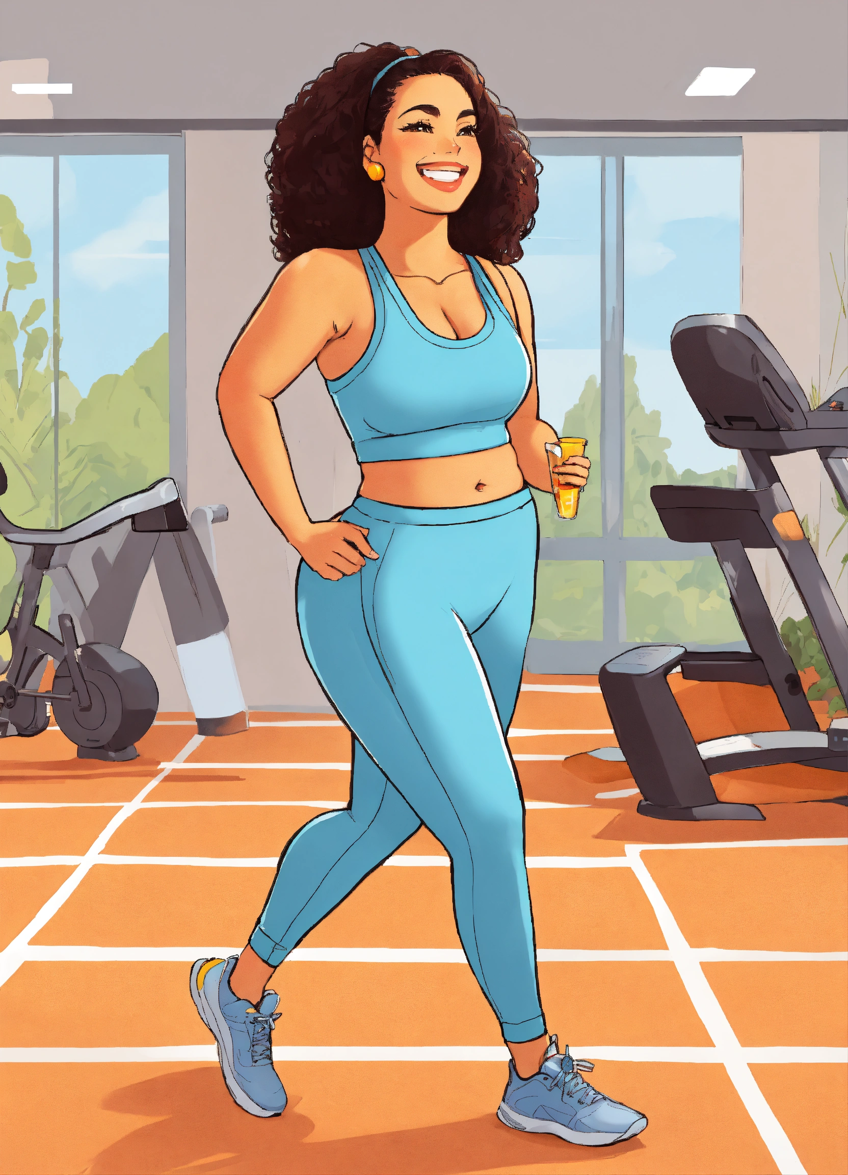 Lexica - Illustrated cartoon Cheerful Latina American woman with a big ...