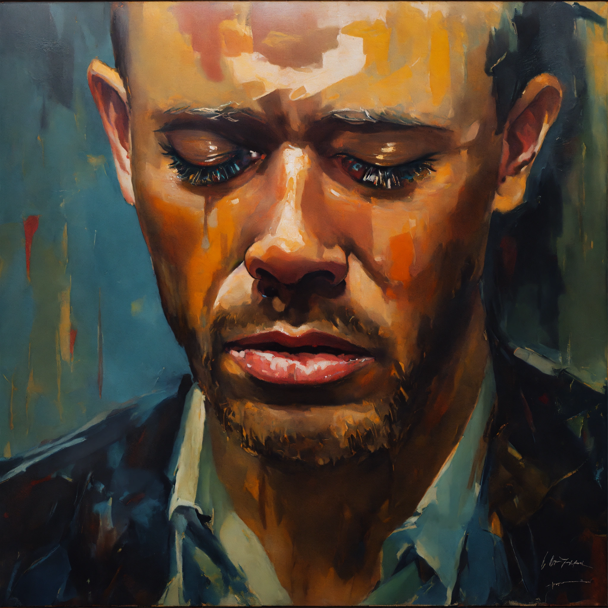 Lexica - Oil painting portrait of crying man