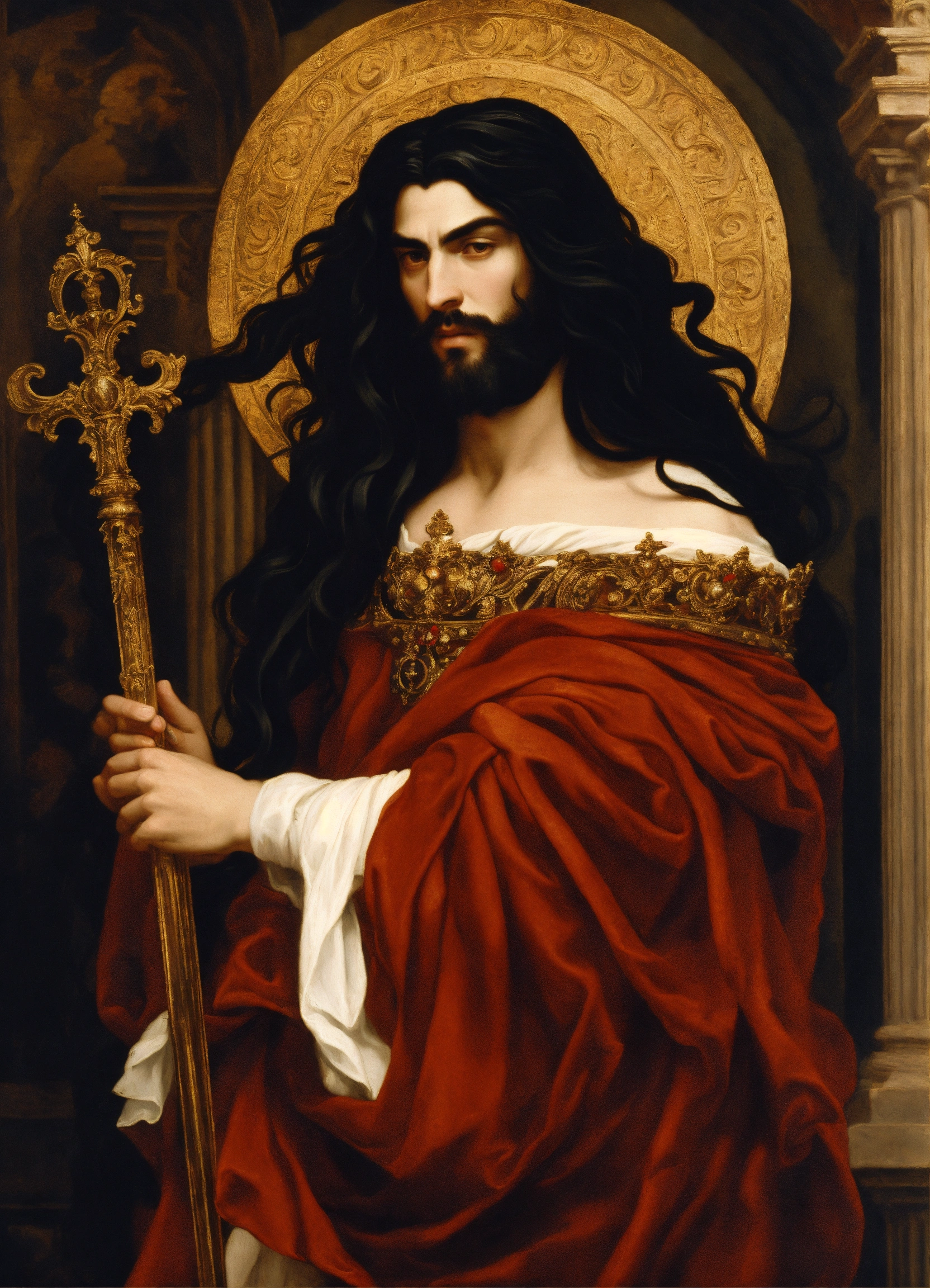 Lexica - Hades with black long hair . Renaissance Painting