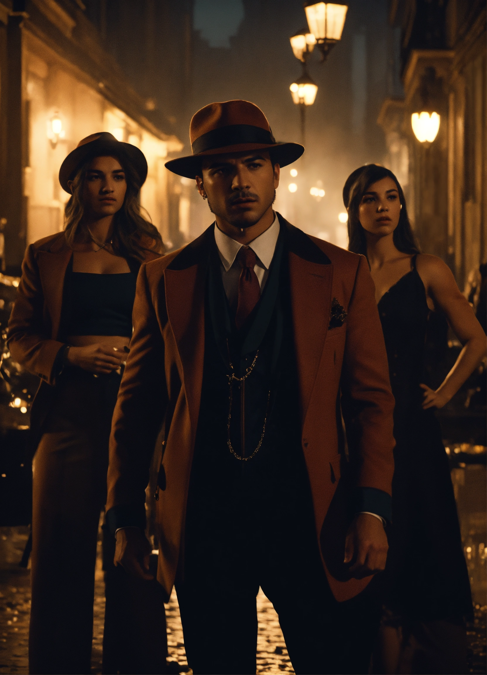 Lexica - Group of mafia male with riffles surrounded by girls, night ...