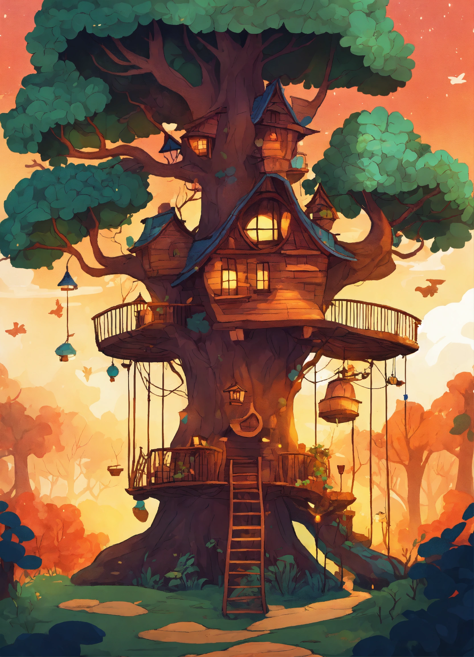 Lexica - Cartoon-styled mystical Magical forest with a magical tree ...