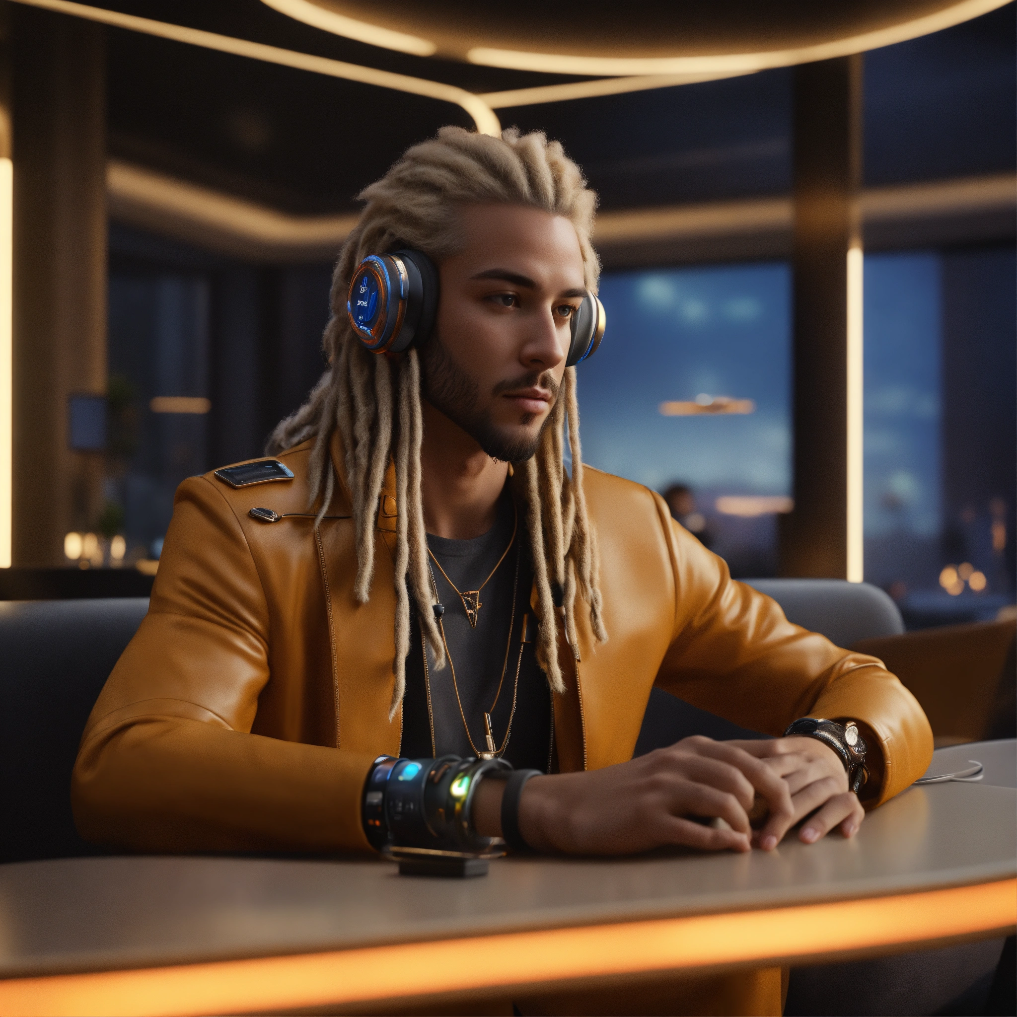 Lexica - Zoom out on a scruffy blonde dreadlock male rockstar wearing ...