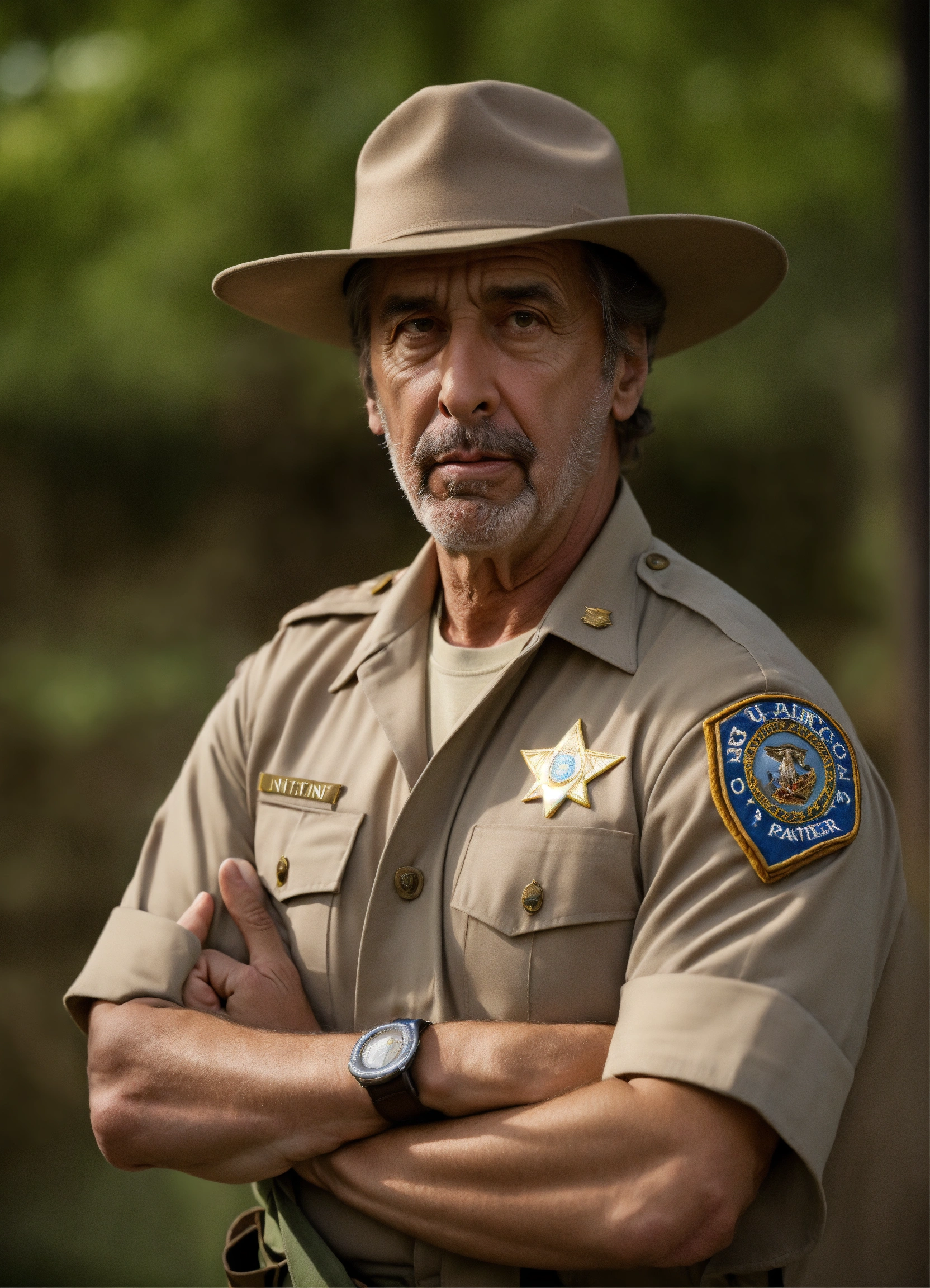 Lexica - Scared man, US PARK RANGER, FRONT VIEW, casual clothes, arms ...