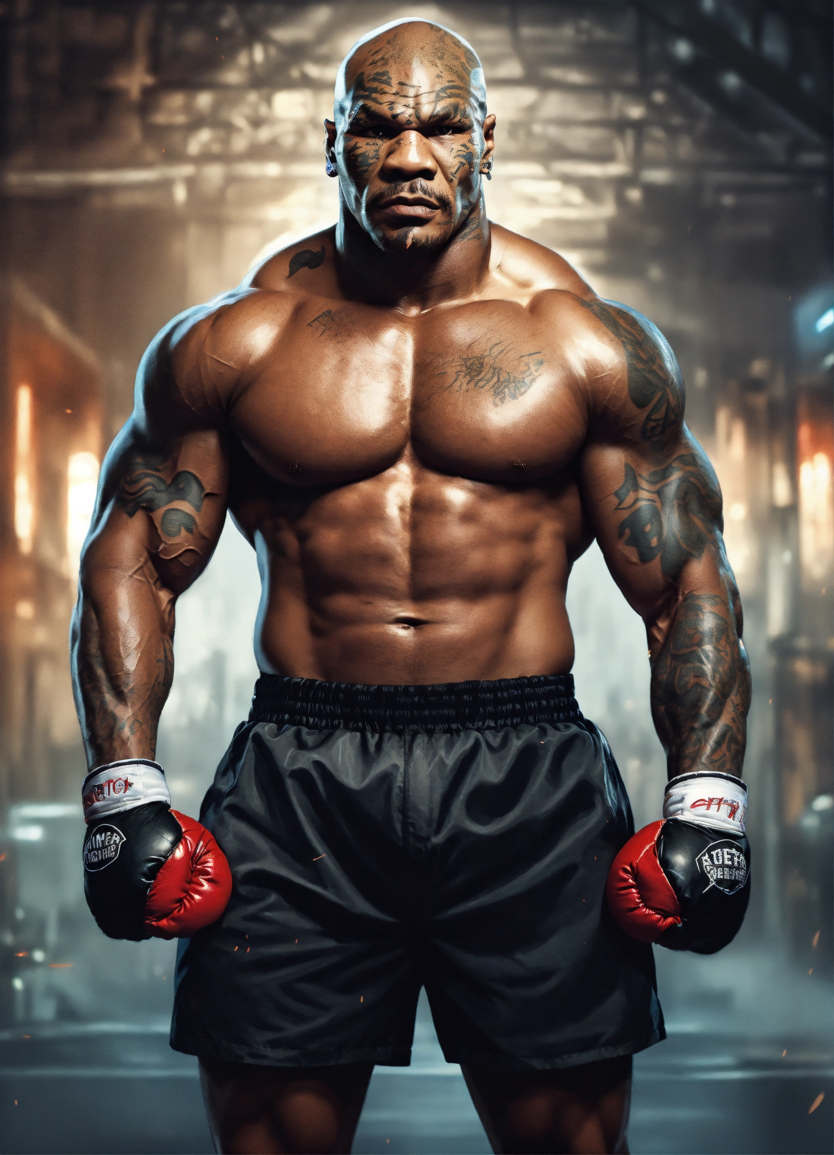 Lexica - Digital portrait of an anger muscular Mike Tyson with a bald ...