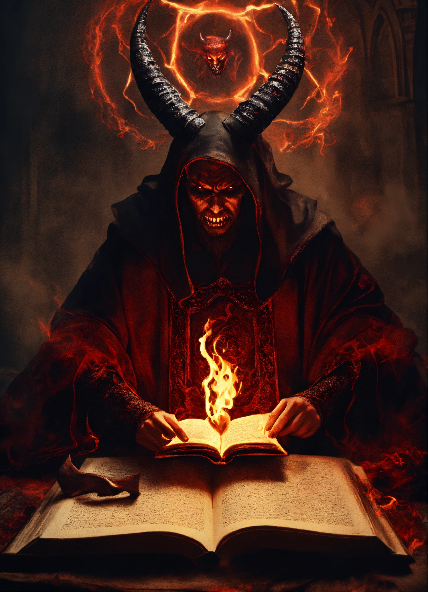 Lexica - Evil sorcerer invoking Satan using a book. Evil vibes. Scary ...