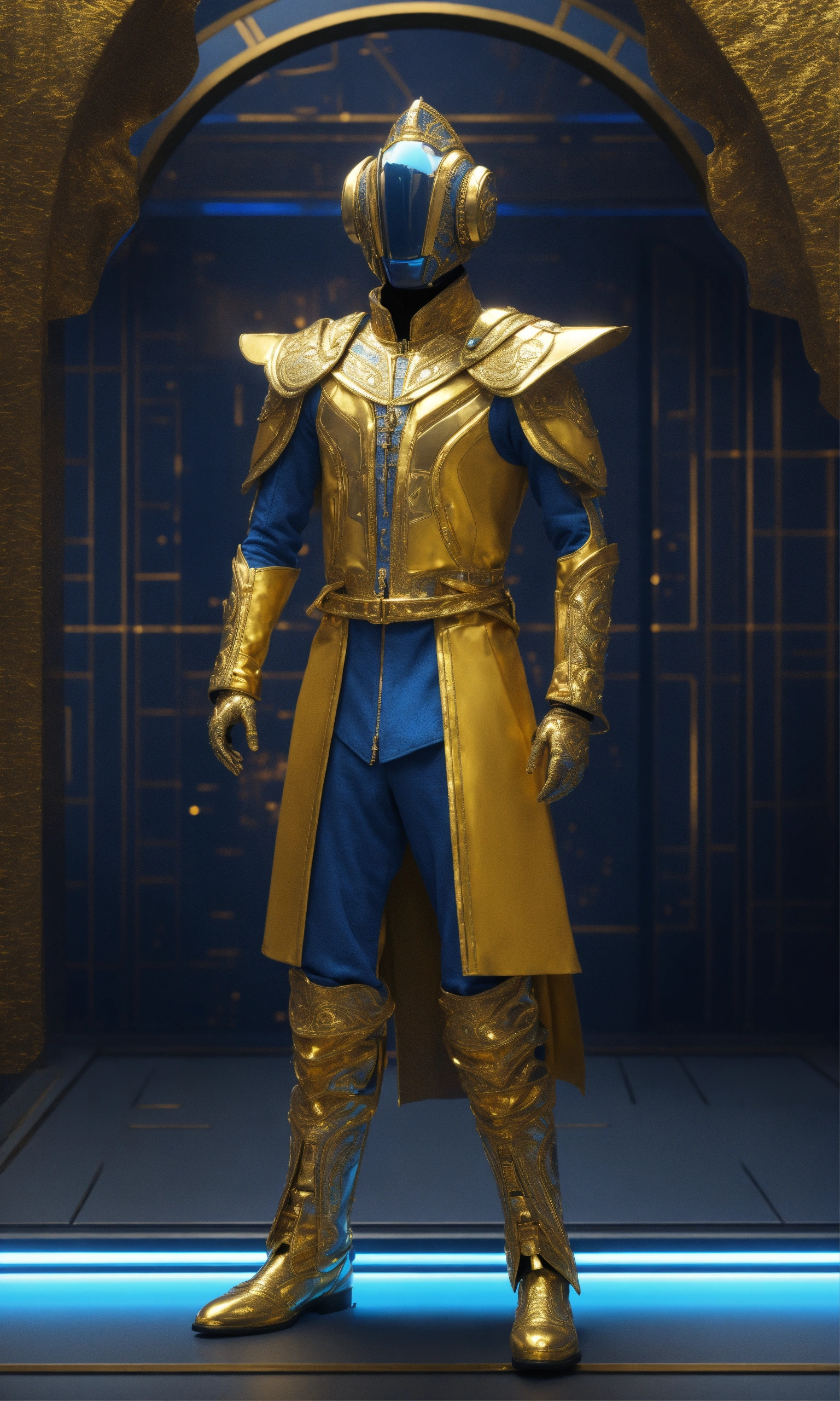 Lexica - Futuristic blue and gold nobleman in a futuristic suit epci ...