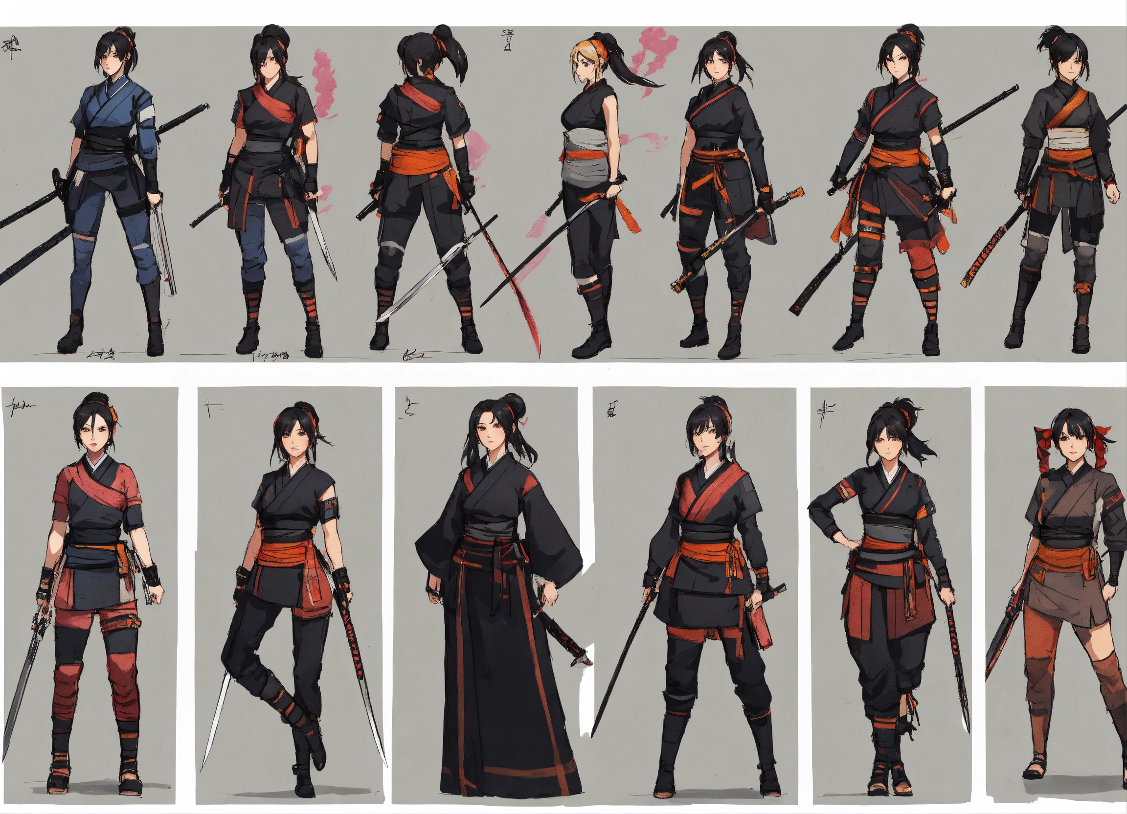 Lexica - Concept art of Kunoichi, 12 different designs with different ...