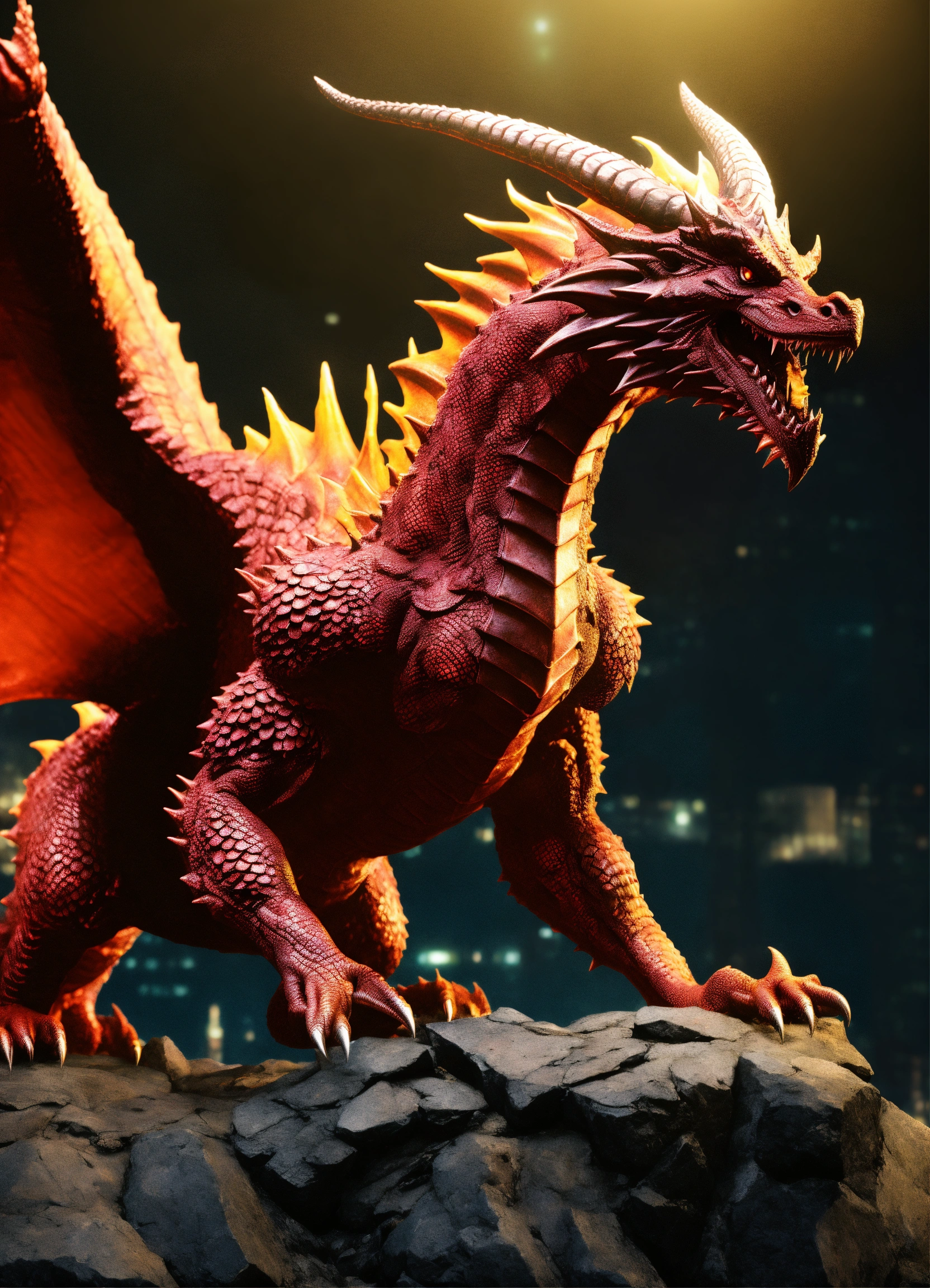 Lexica - Dragon Kaiju comic book style and volumetric lighting