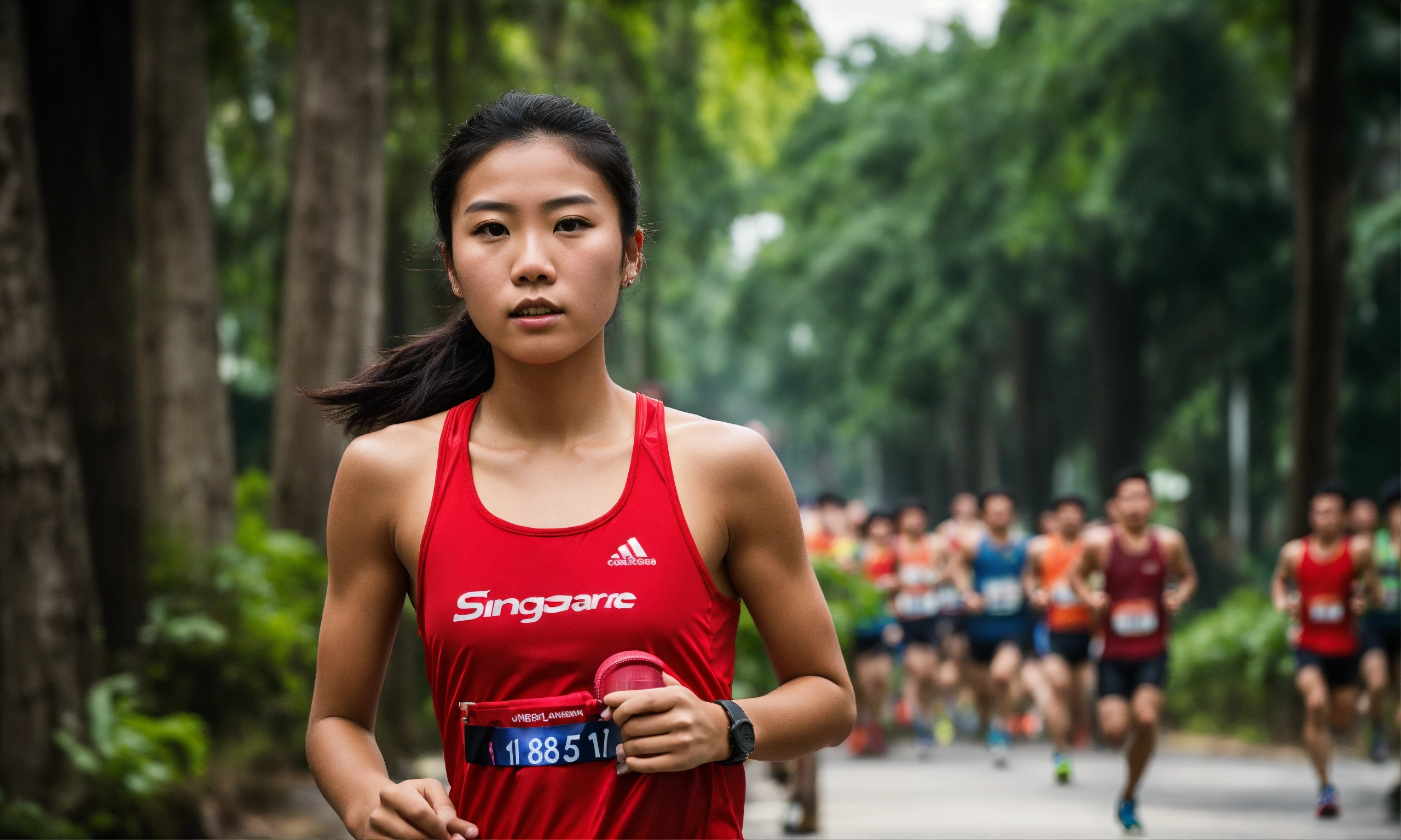 Lexica - Mid-day at a world marathon event in Singapore, ultra close-up ...