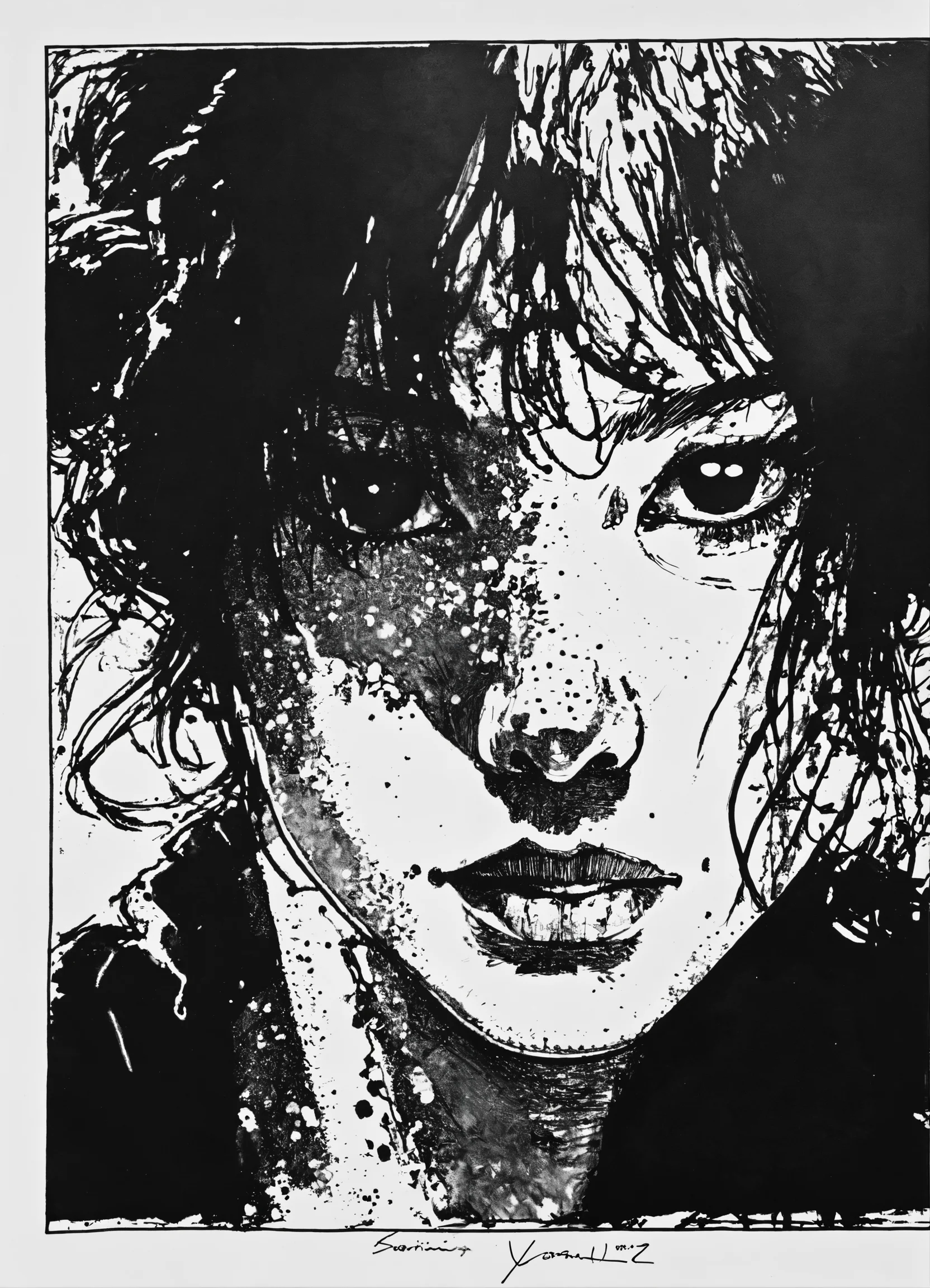 Lexica - Ink portrait of a yandere woman, by Apollonia Saintclair