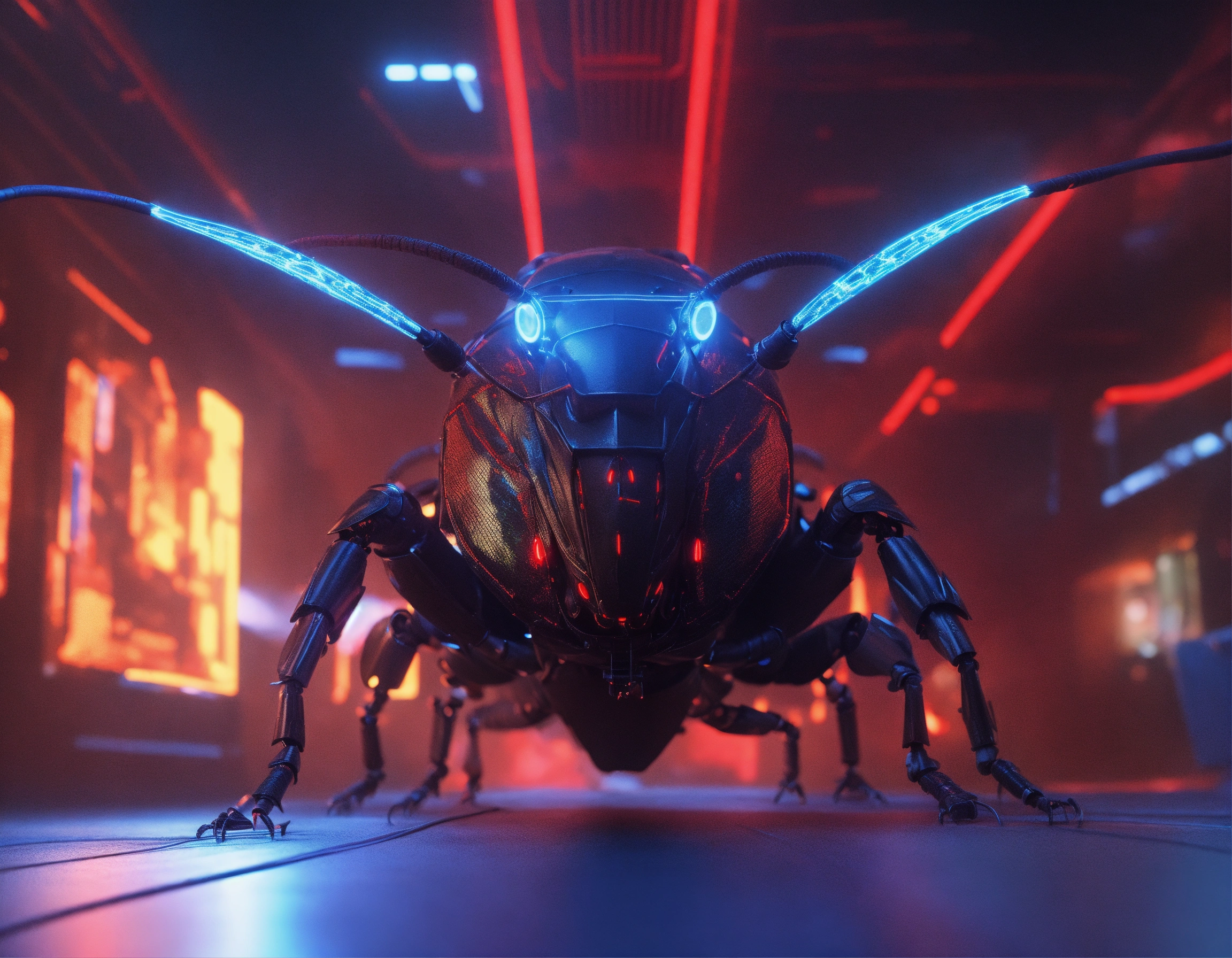 Lexica - Zoom out scene of 4 leg black cockroach faced humanoid with ...