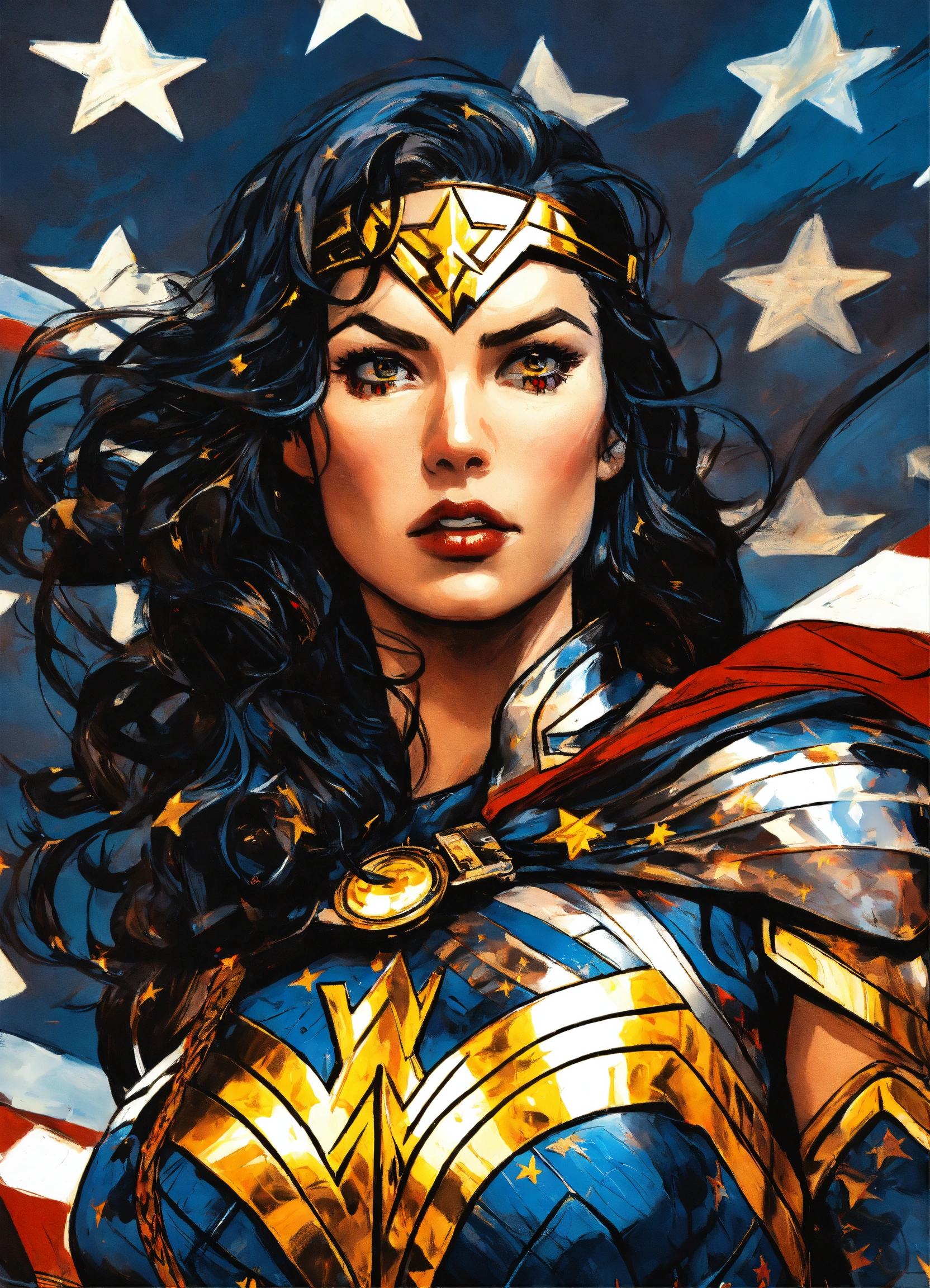 Lexica - Wonder Woman, action pose, glowing golden eyes, sharp focus ...