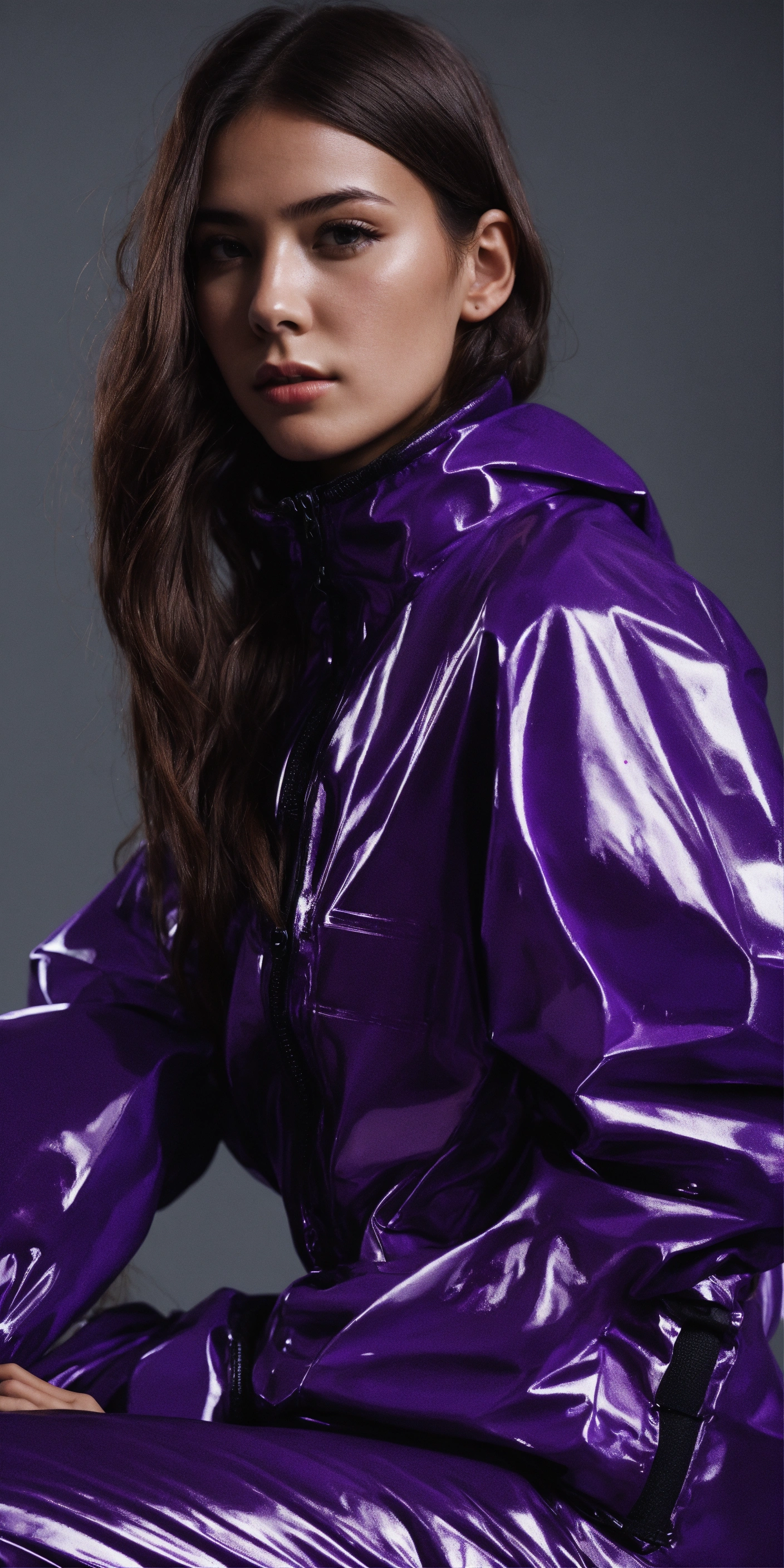 Lexica - Girl in glossy purple hazmat suit