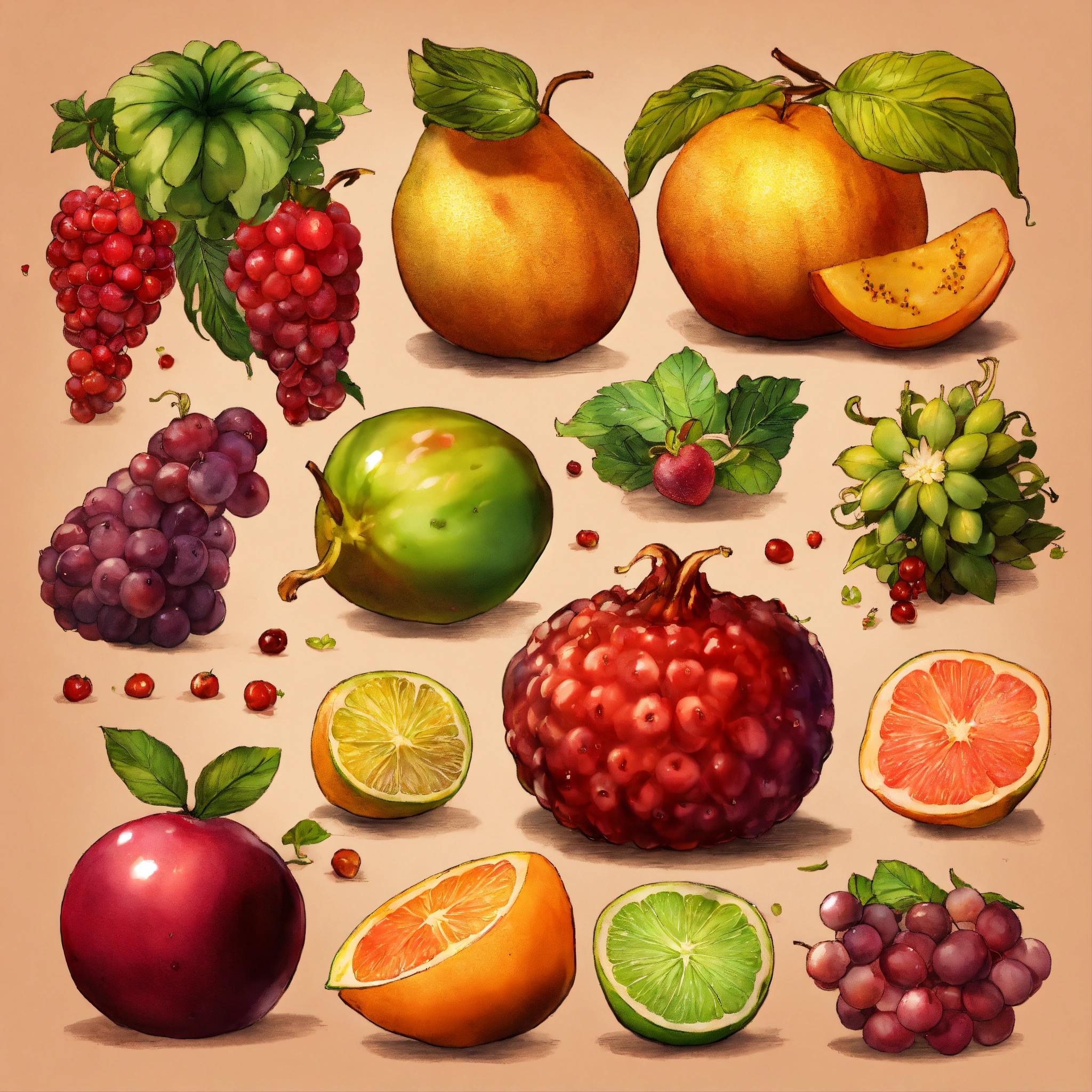 Lexica - Information sheet with different unreal fantasy fruits ...