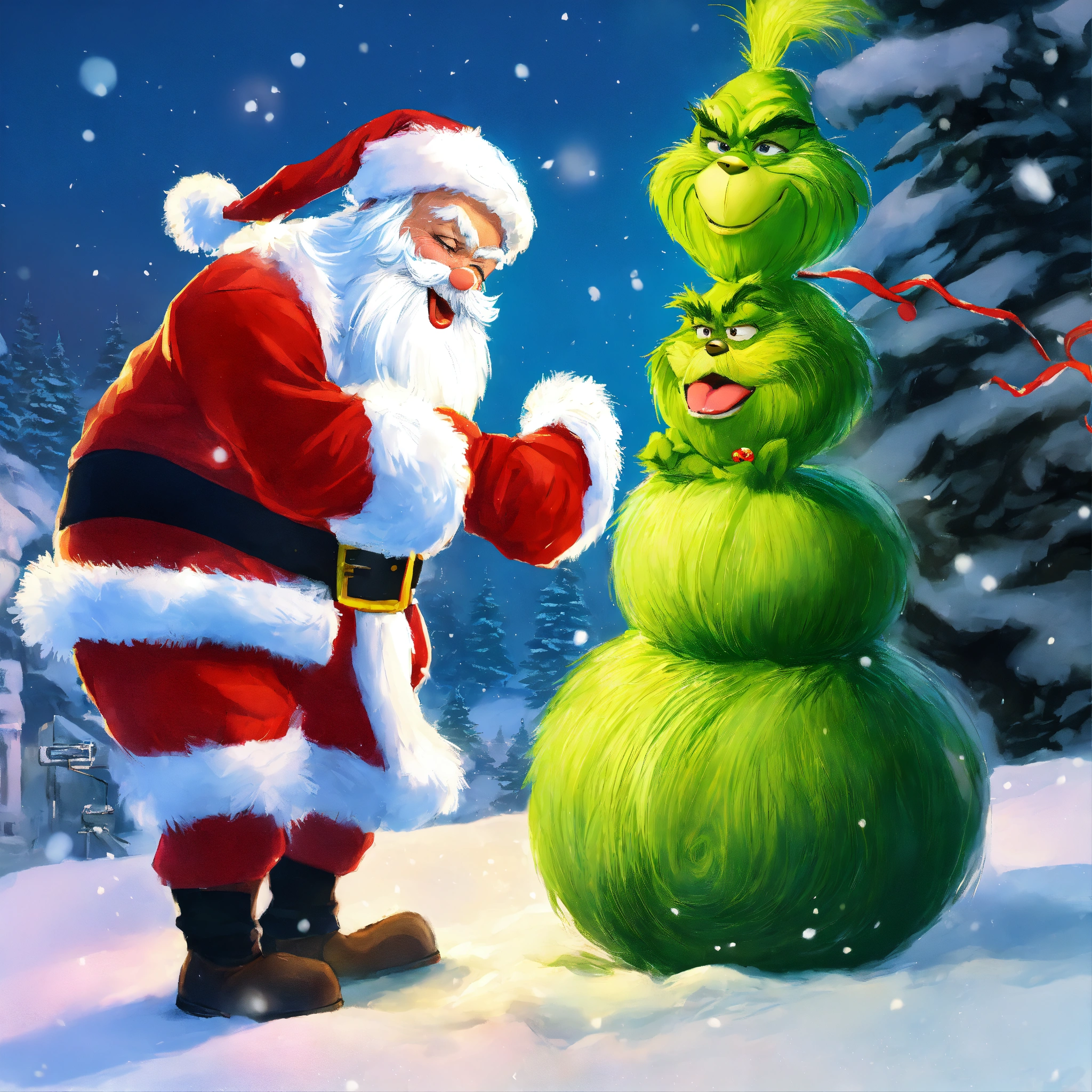 Lexica - Santa claus and the grinch making a snowman togheter digital ...