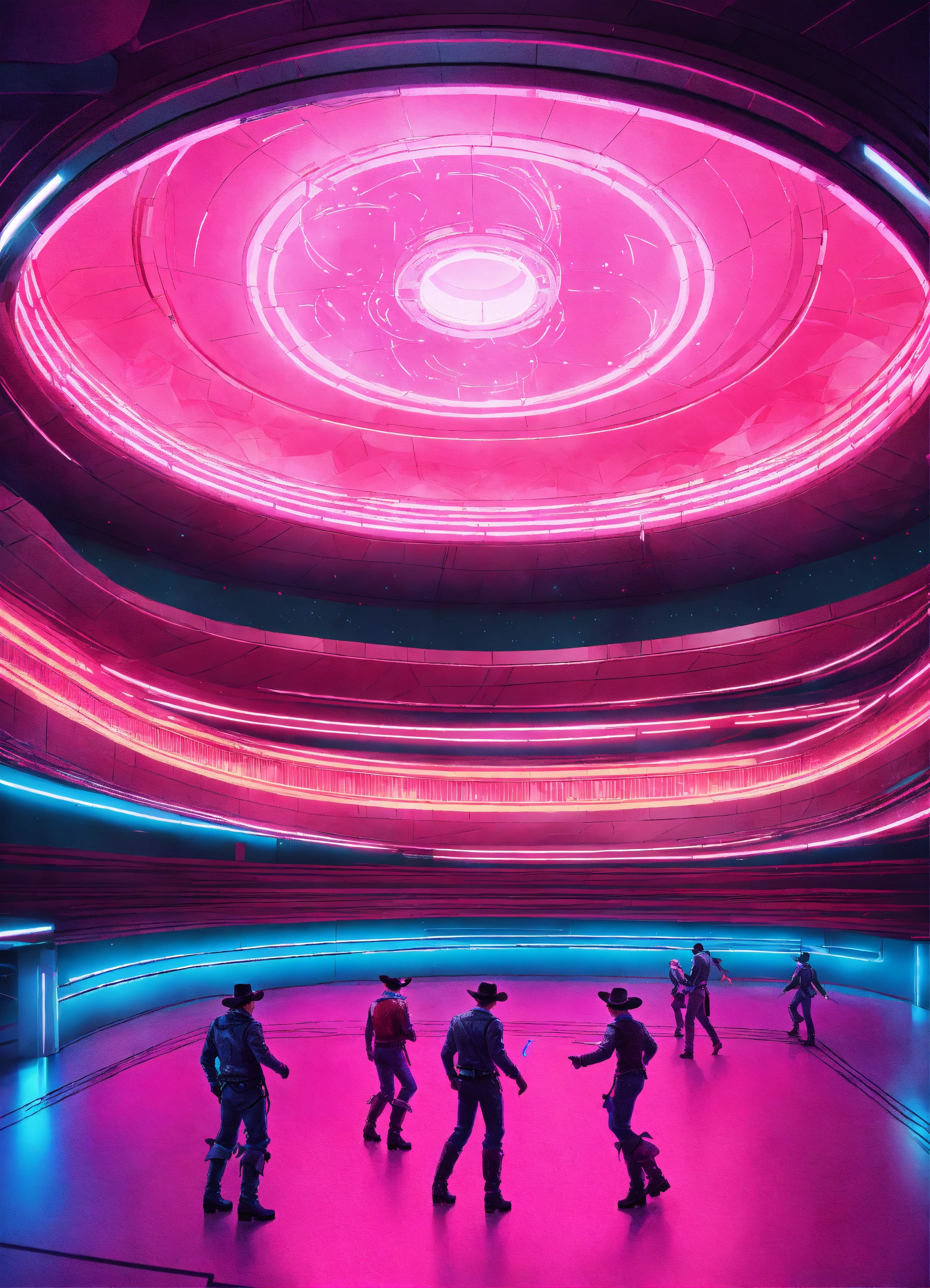 Lexica - Futuristic cowboys dancing in a futuristic dance hall. the ...