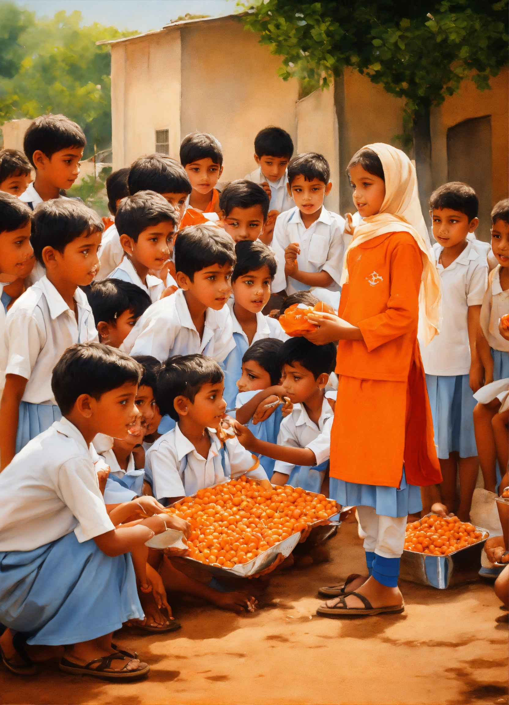 Lexica - A painting with a white background showing school children ...