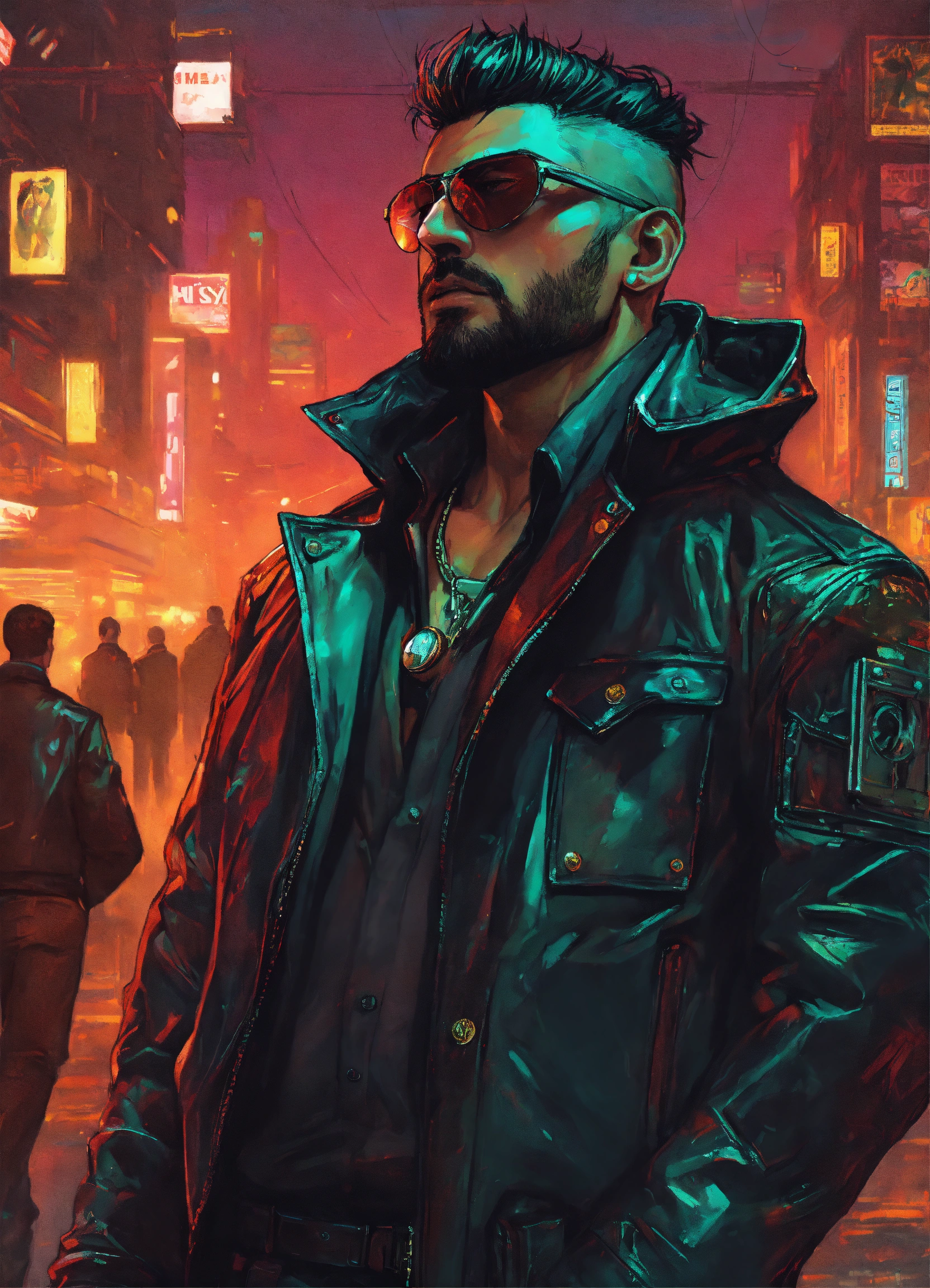 Lexica - E cyberpunk mob boss wearing a leather jacket realistic comic ...