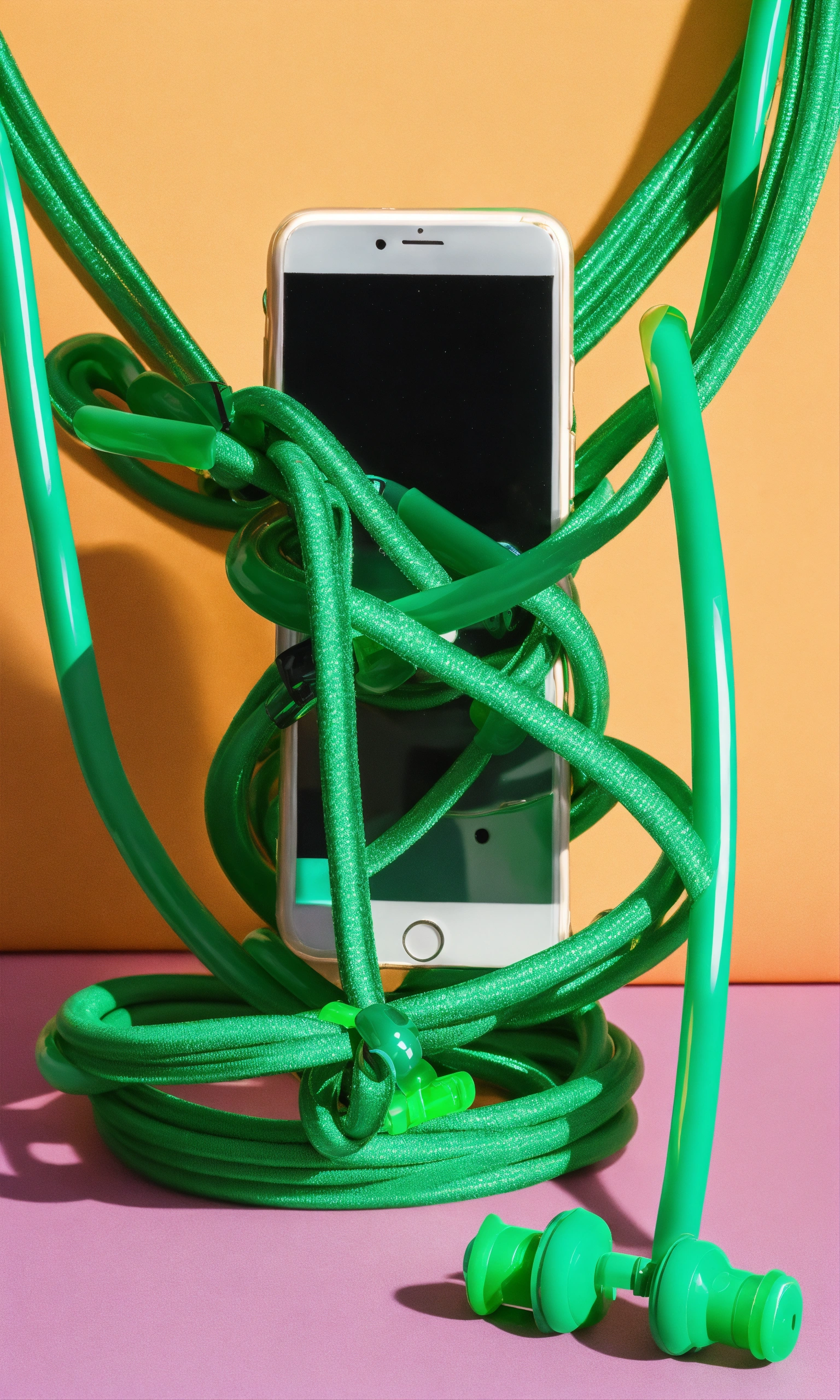 Lexica - Floating secured green bungee cords in knot wrapped around ...