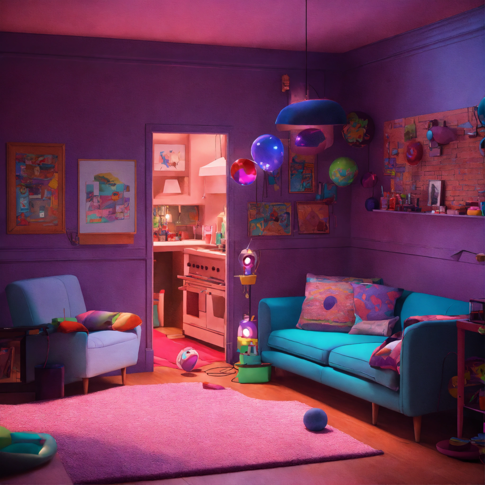 Lexica - CGI! Pixar style80's style home interior. house party. no ...
